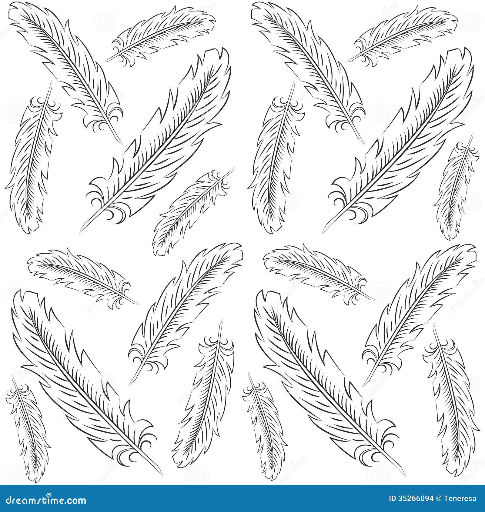 Hand drawn feather pattern stock vector. Illustration of draw - 35266094