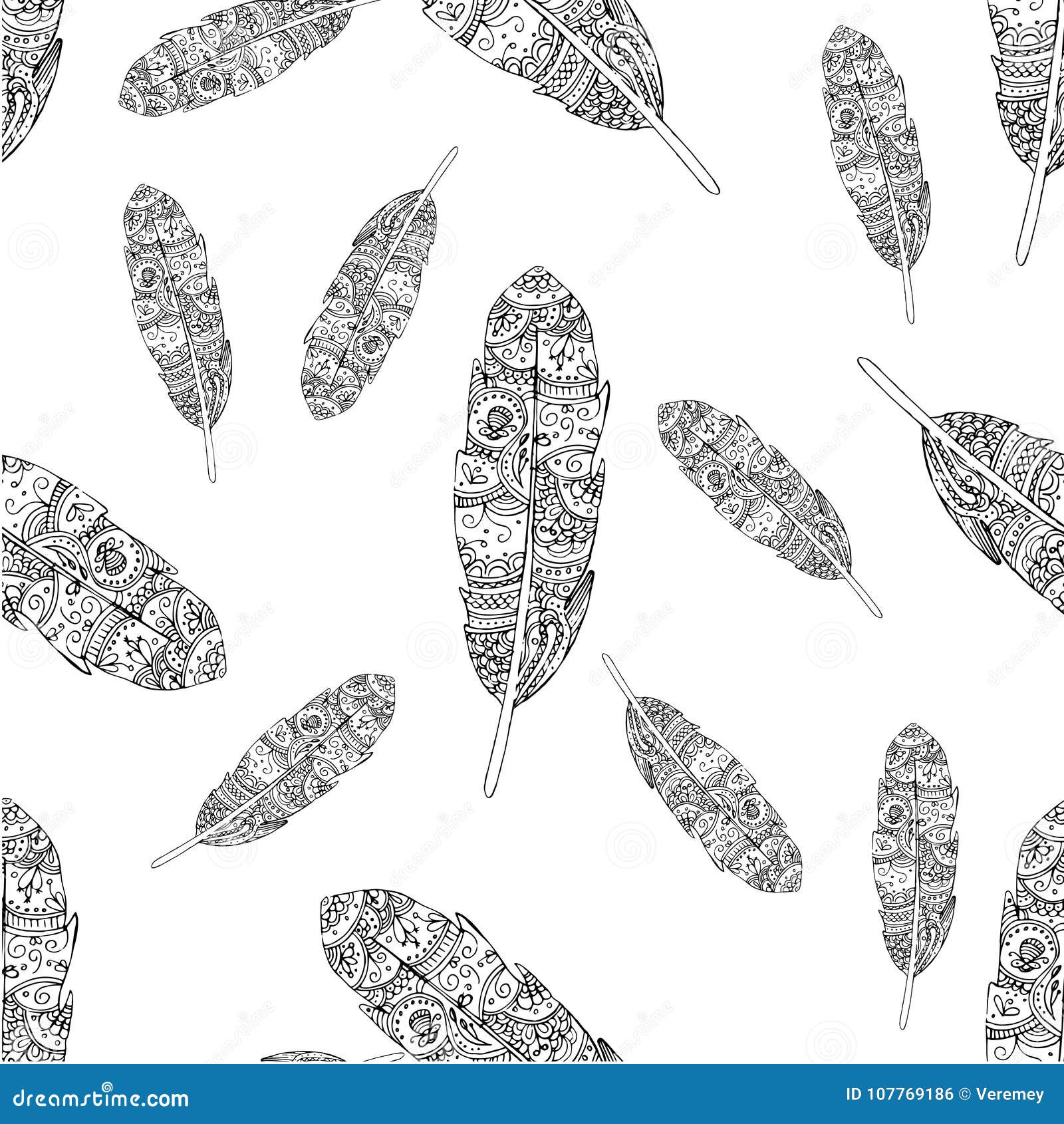 Hand Drawn Feather Pattern. Zentangle Style. Stock Vector ...