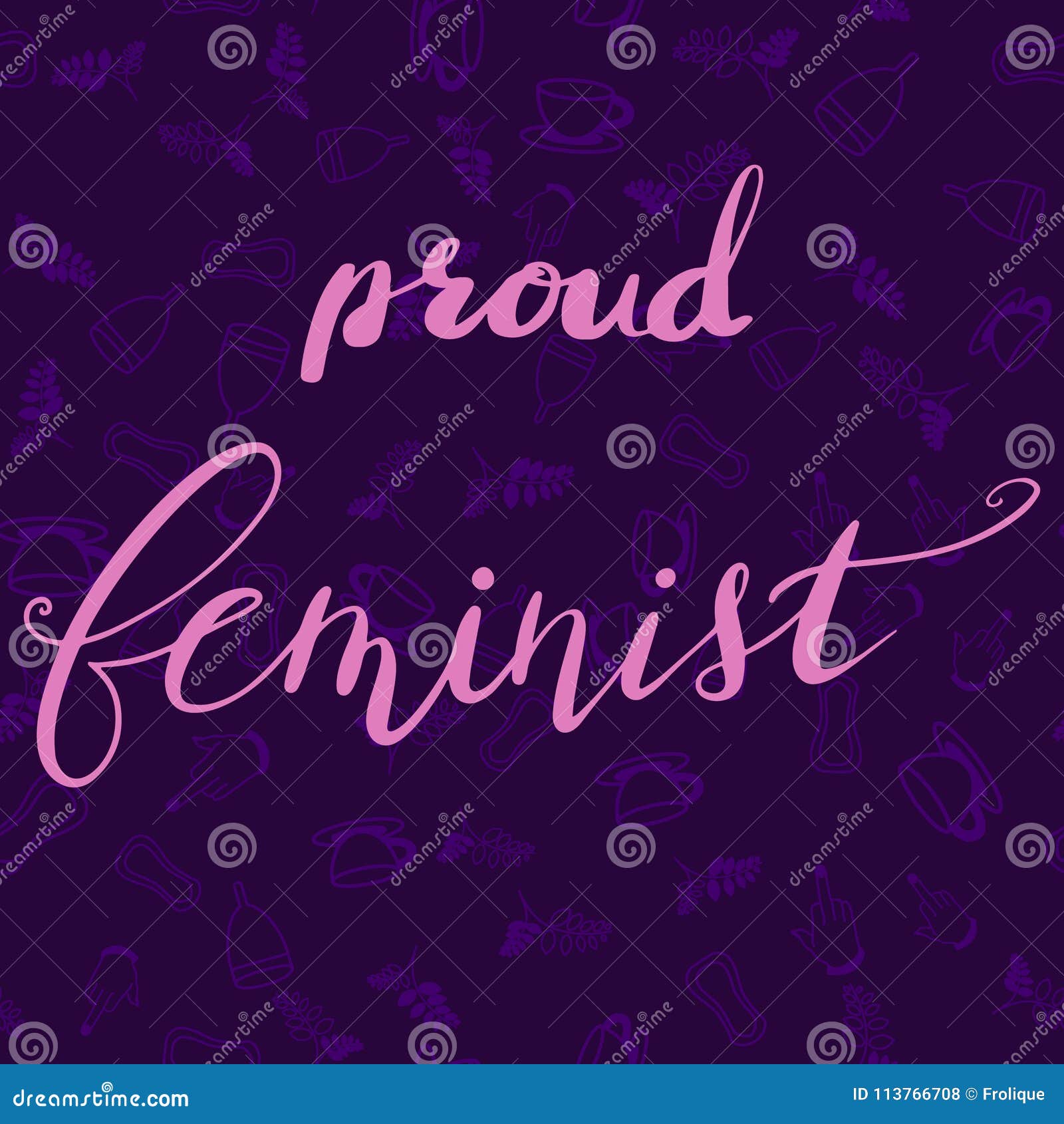 Hand Drawn Feminist Lettering Proud Feminist with a Seamless Pattern ...