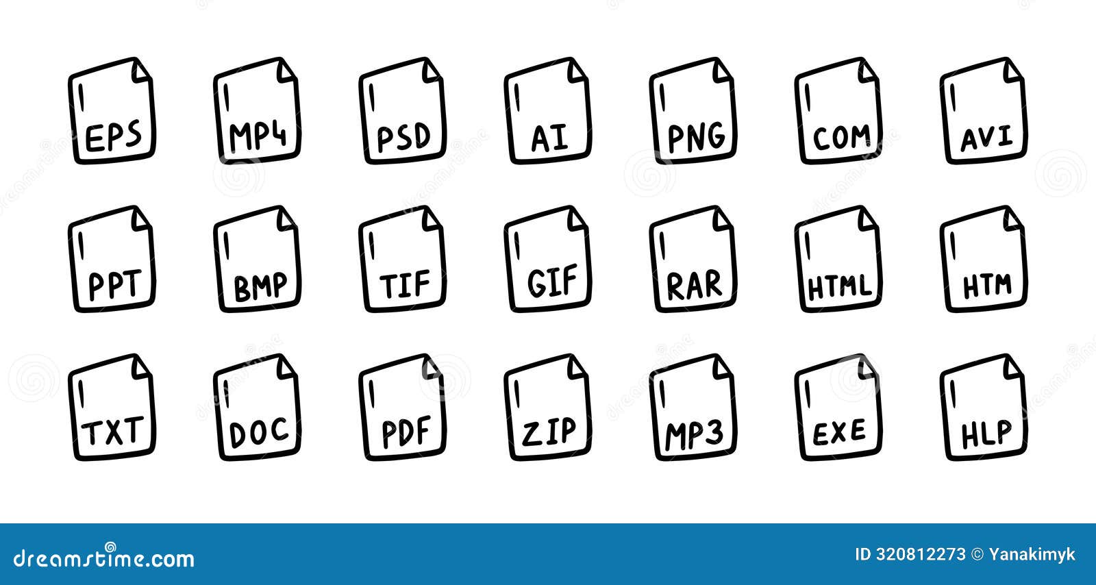 Hand Drawn File Types Icon. Doodle Outline Signs Stock Vector ...