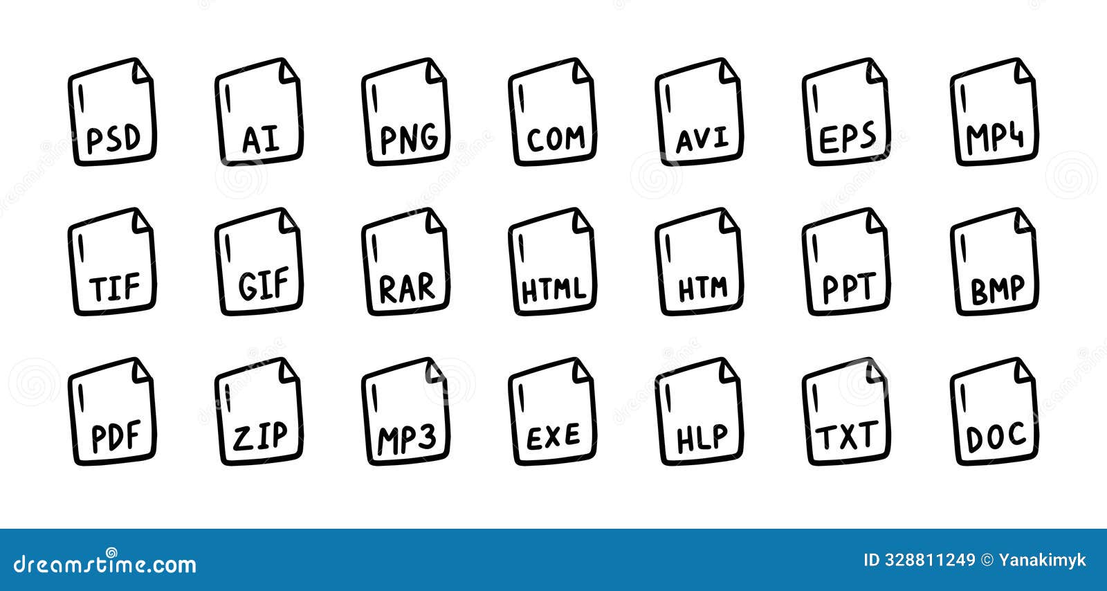 Hand Drawn File Types Icon. Doodle Outline Signs Stock Illustration ...