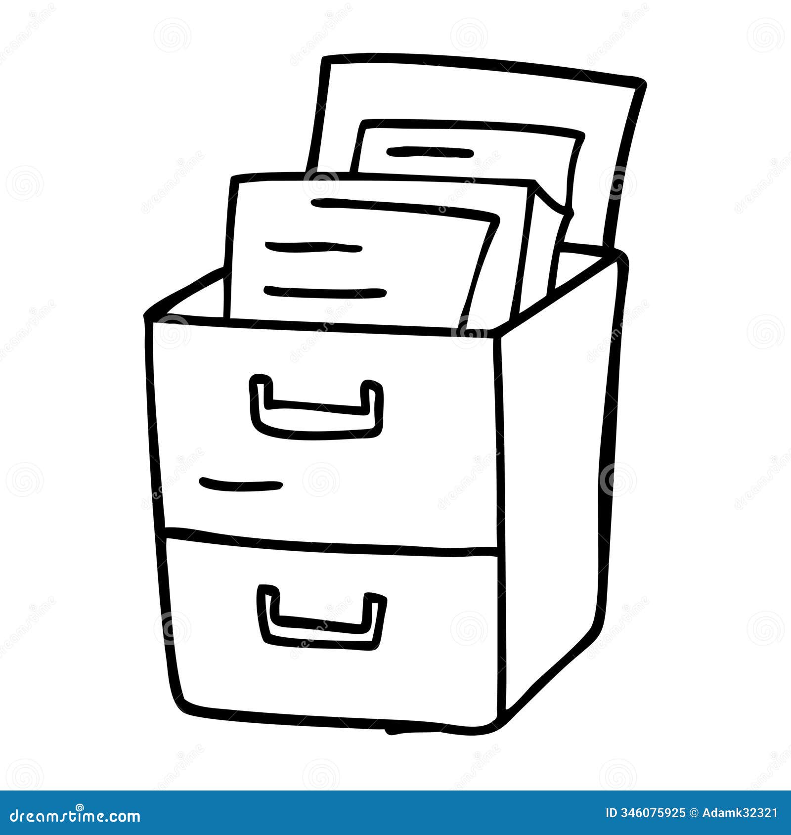 Hand Drawn Filing Cabinet with Documents Vector Illustration for Office ...