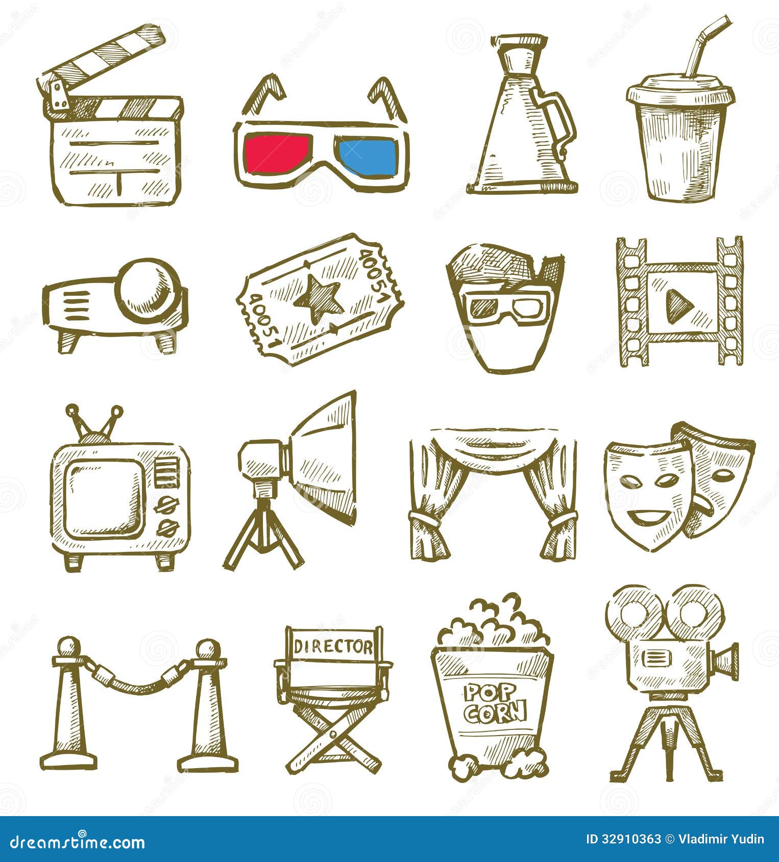 Hand drawn film stock vector. Illustration of pictogram - 32910363