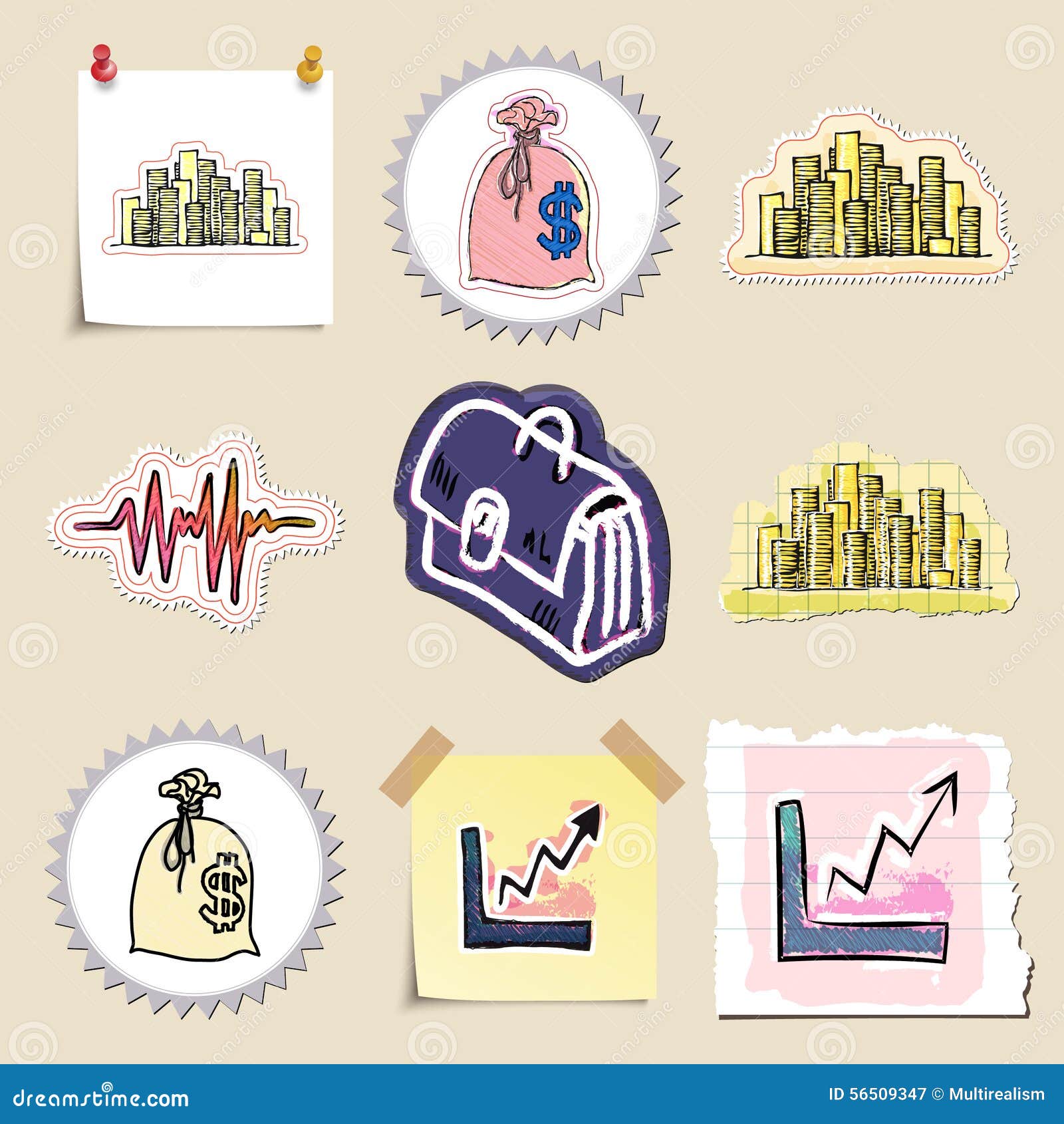 Hand Drawn Finance Emblems Set. Isolated Stock Vector - Illustration of ...