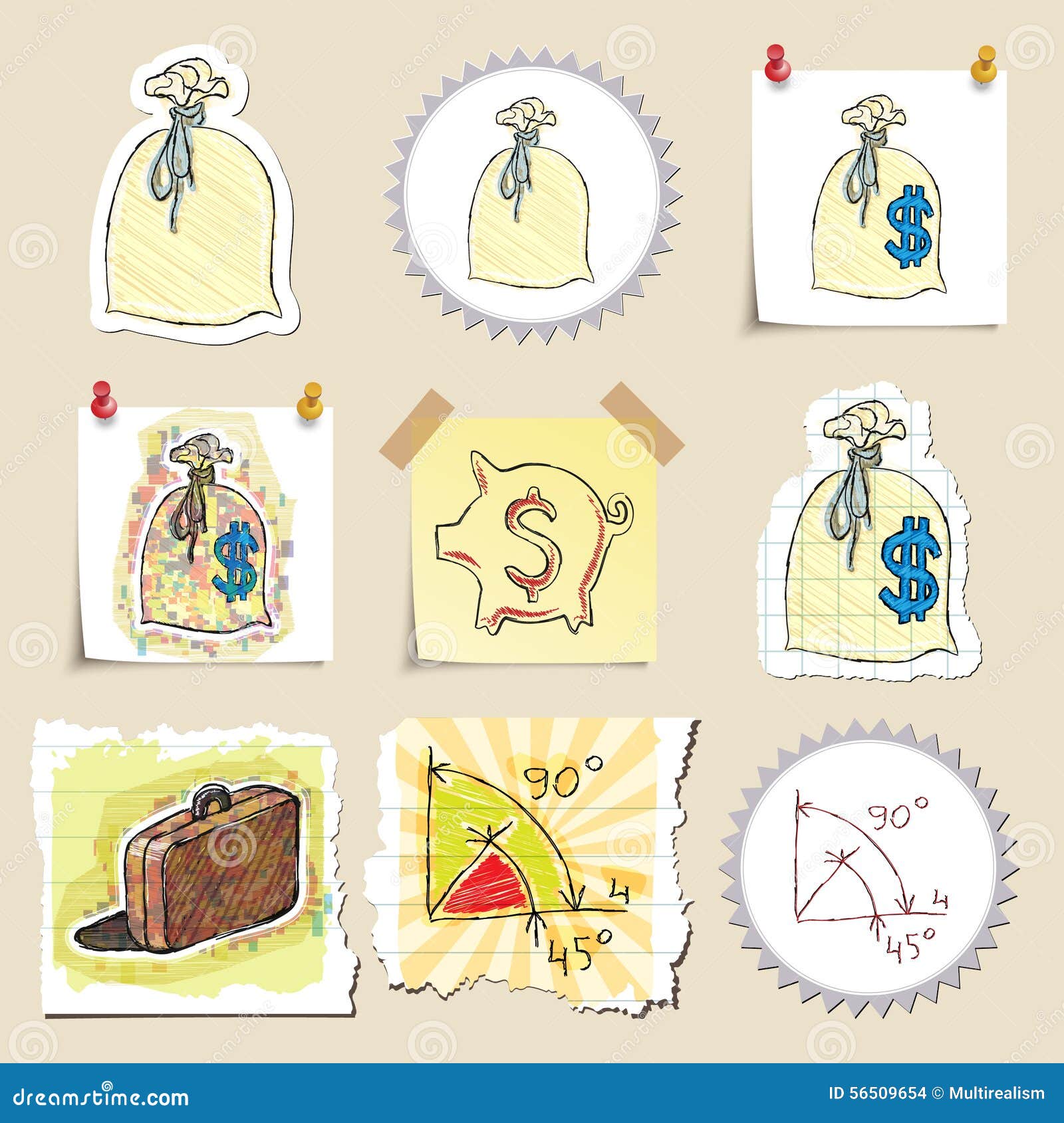 Hand Drawn Finance Emblems Set. Isolated Stock Vector - Illustration of ...