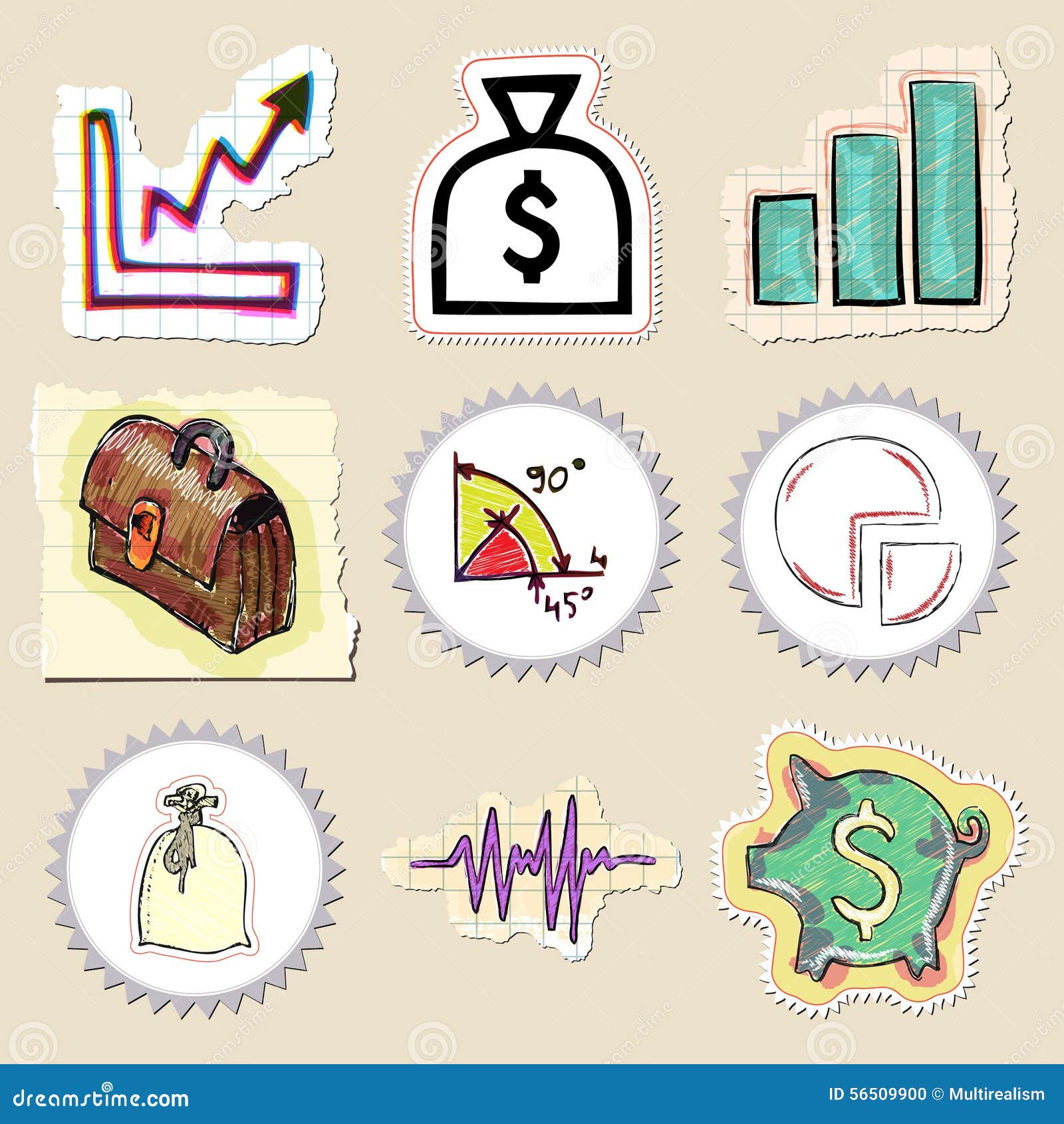 Hand Drawn Finance Emblems Set. Isolated Stock Vector - Illustration of ...