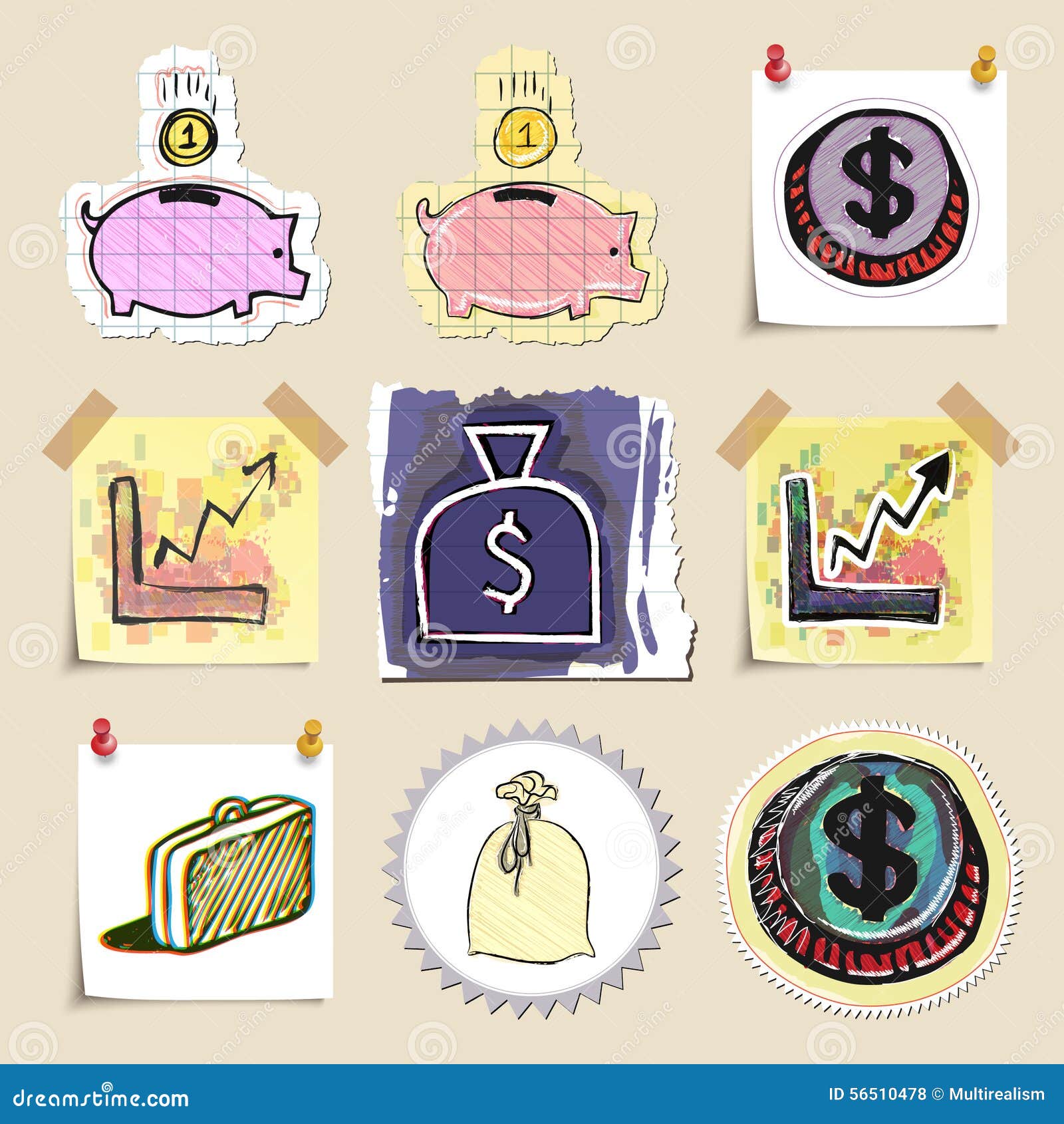 Hand Drawn Finance Emblems Set. Isolated Stock Vector - Illustration of ...