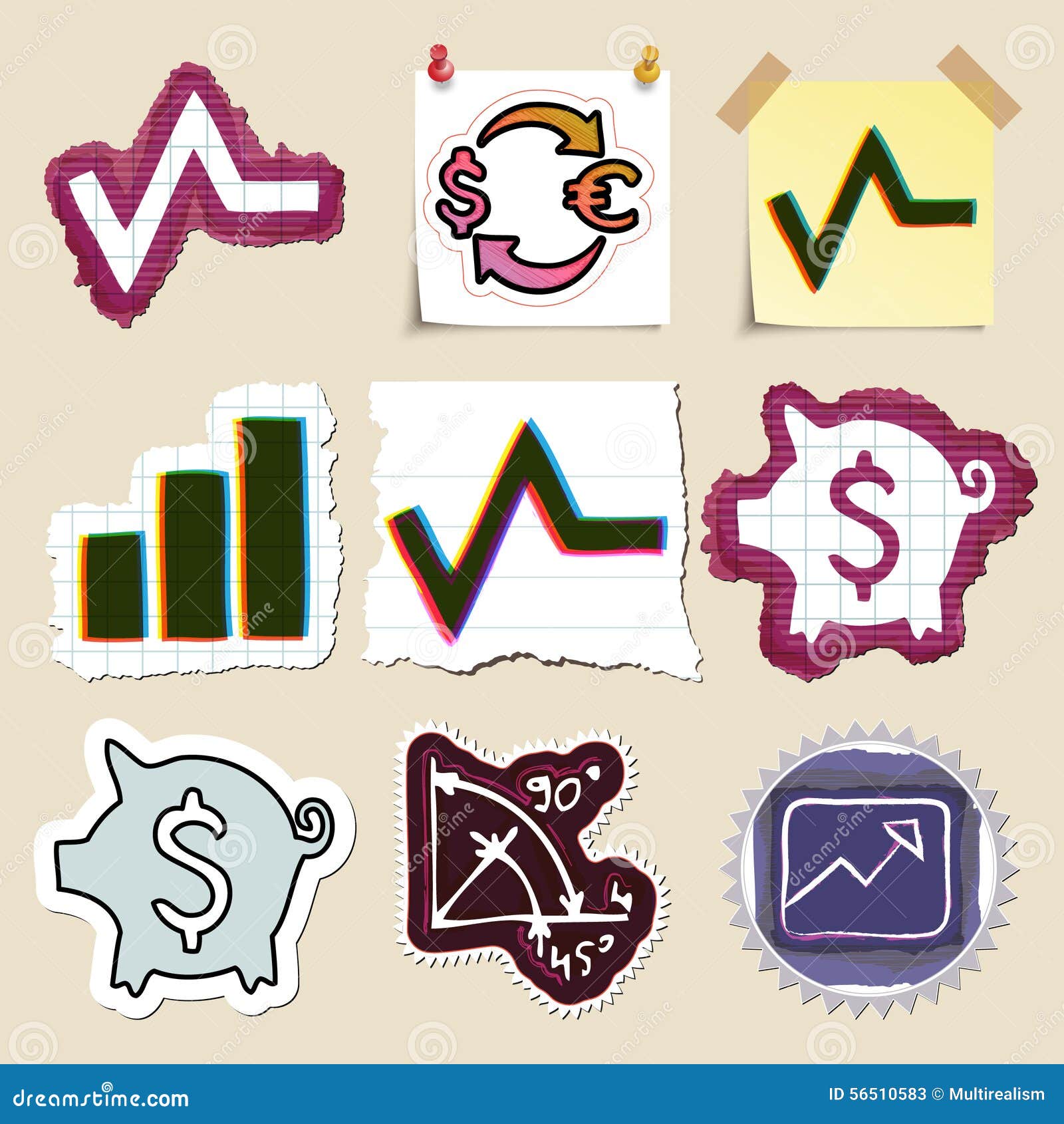 Hand Drawn Finance Emblems Set. Isolated Stock Vector - Illustration of ...