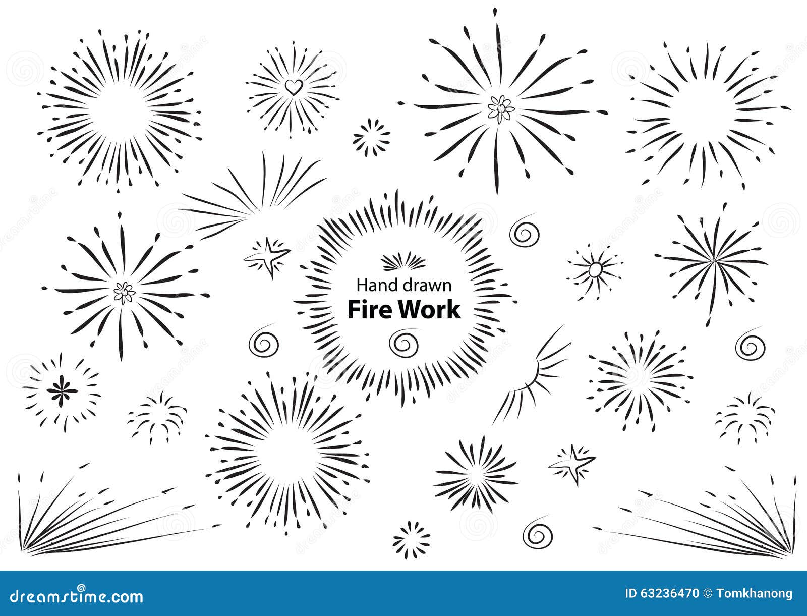 Hand Drawn Fire Work Element Design Stock Vector - Illustration of line ...