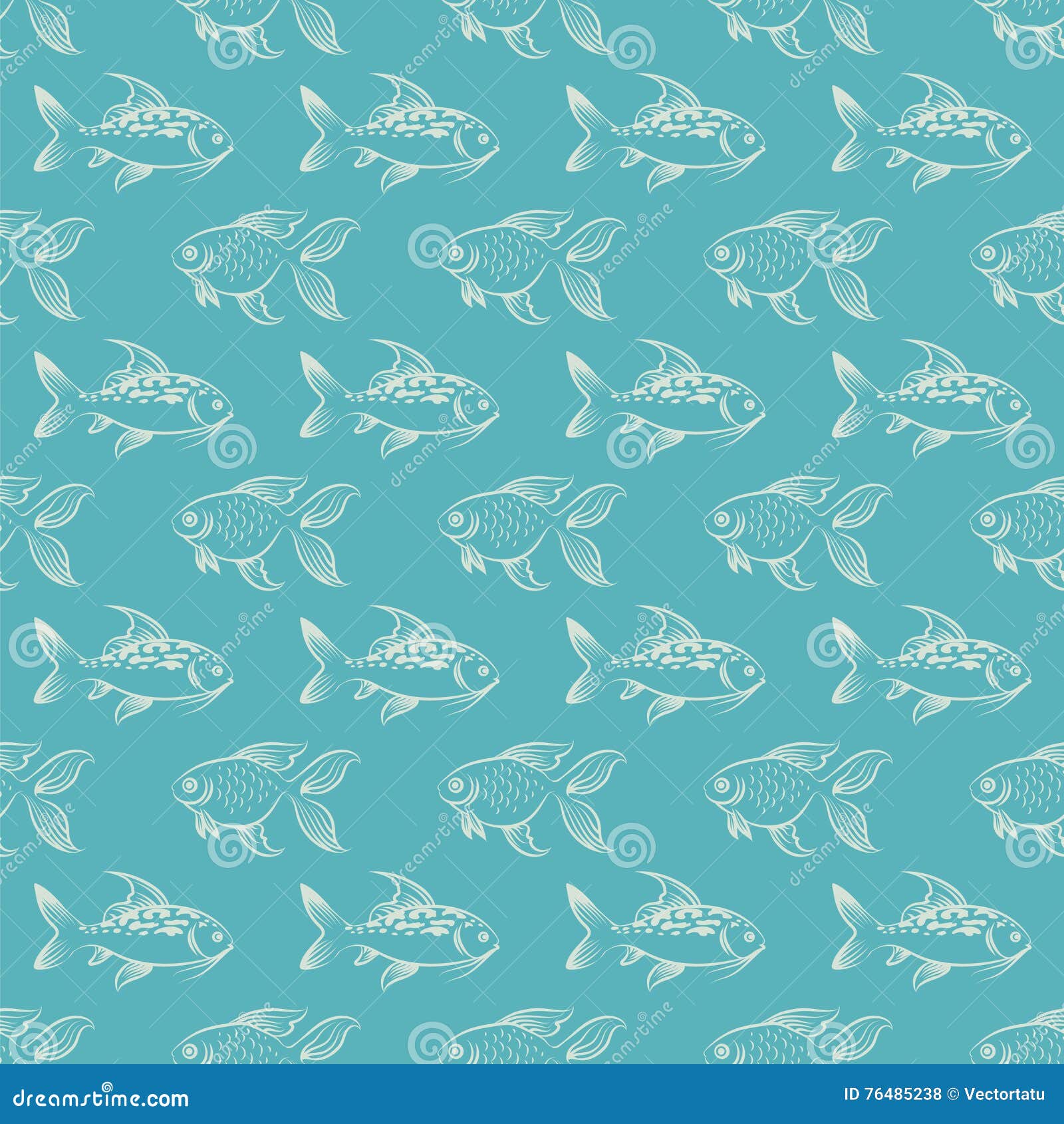 Hand Drawn Fish on Blue Pattern Stock Vector - Illustration of pattern ...