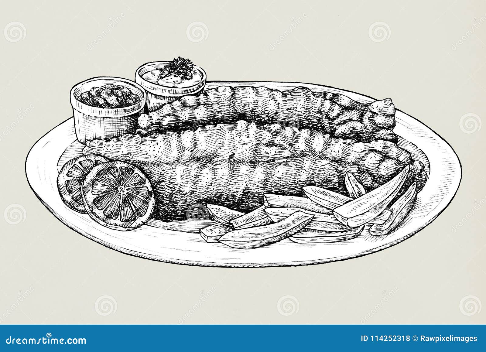 Hand Drawn Fish and Chips Illustration Stock Illustration ...