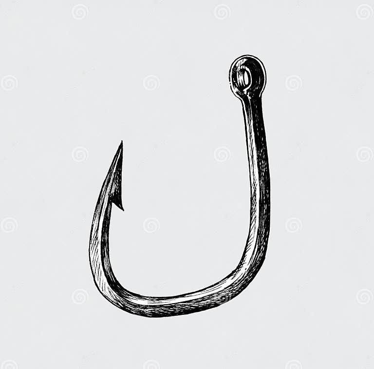 Hand Drawn Fish Hook Isolated Stock Illustration - Illustration of ...