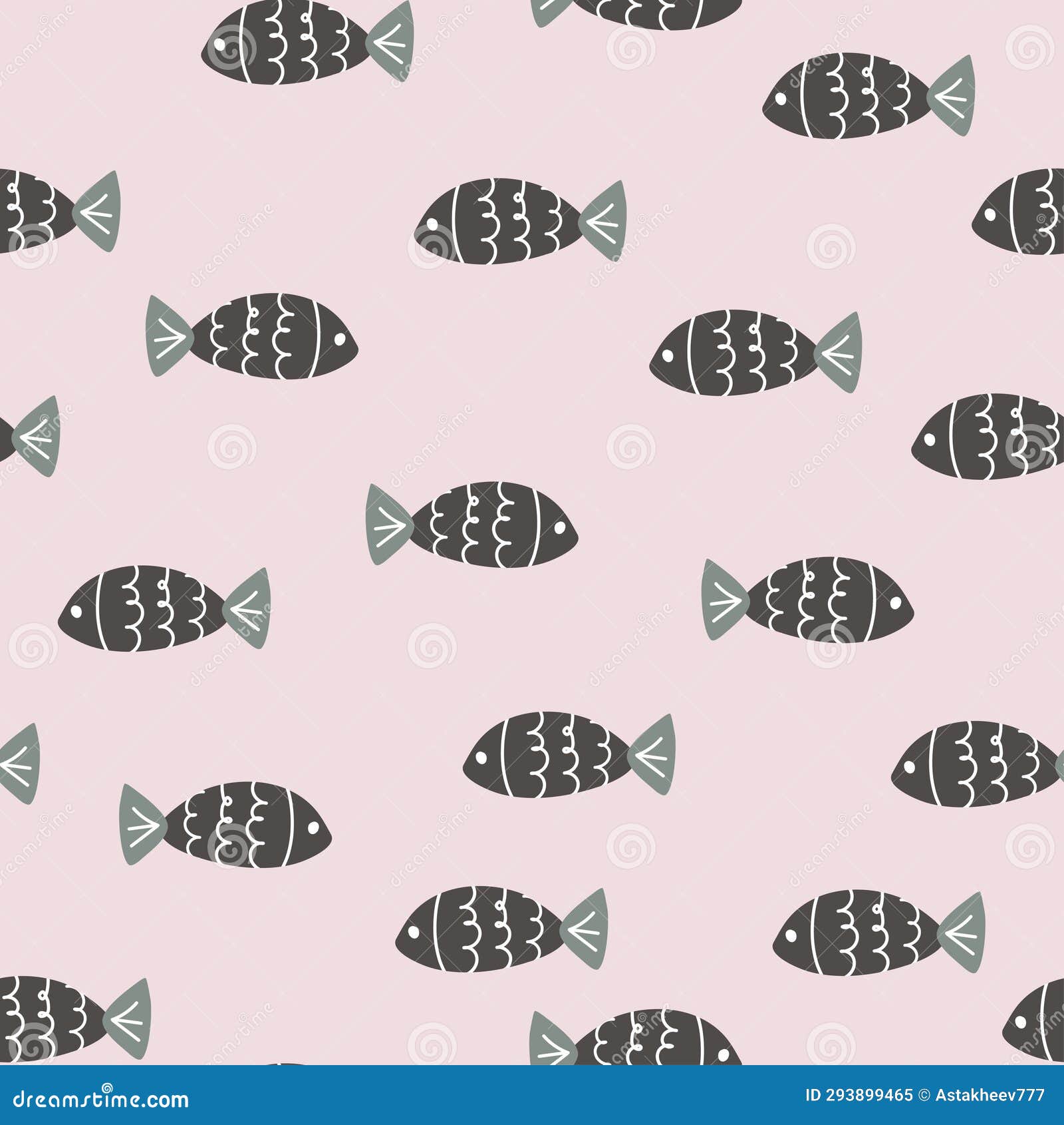 Hand Drawn Vector Seamless Cartoon Fish Pattern Stock Vector ...