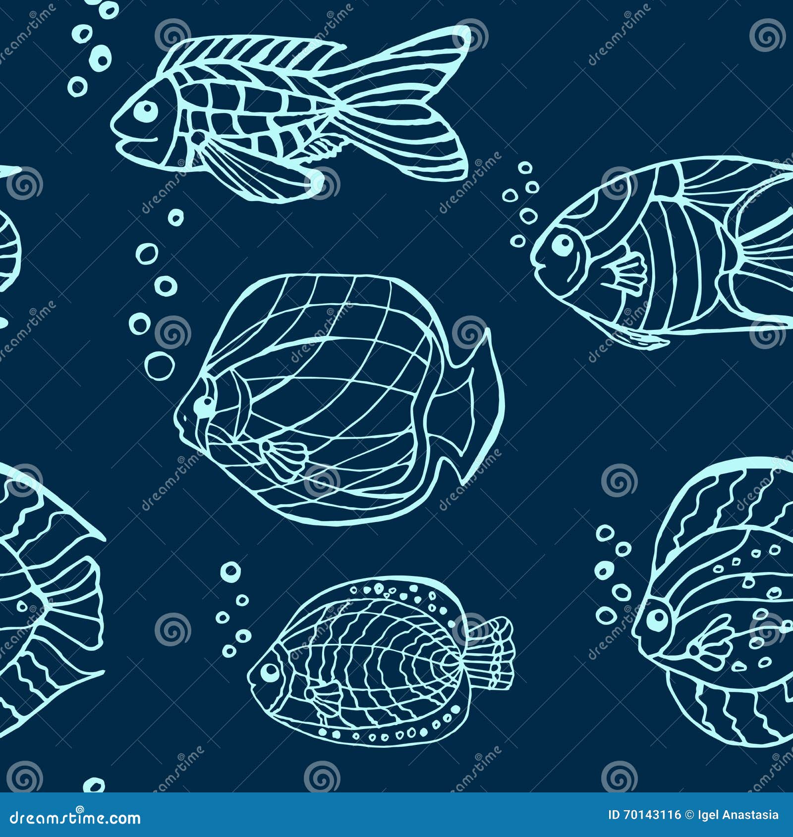 Hand drawn fish pattern stock vector. Illustration of ocean - 70143116