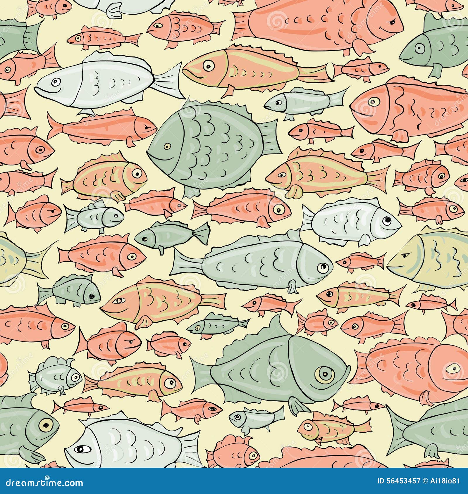 Hand Drawn Fish Seamless Pattern Stock Vector - Illustration of graphic ...