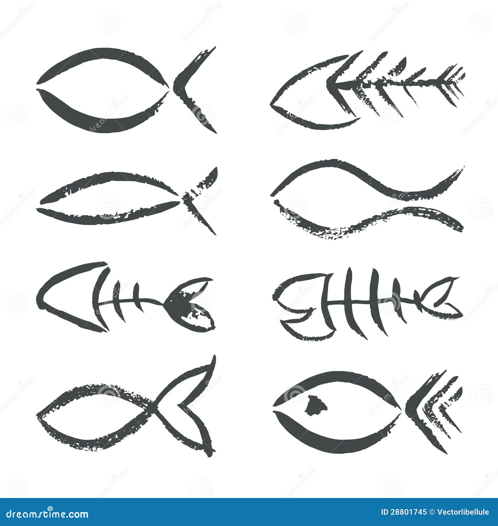 Hand drawn fish symbols stock vector. Illustration of drawn - 28801745