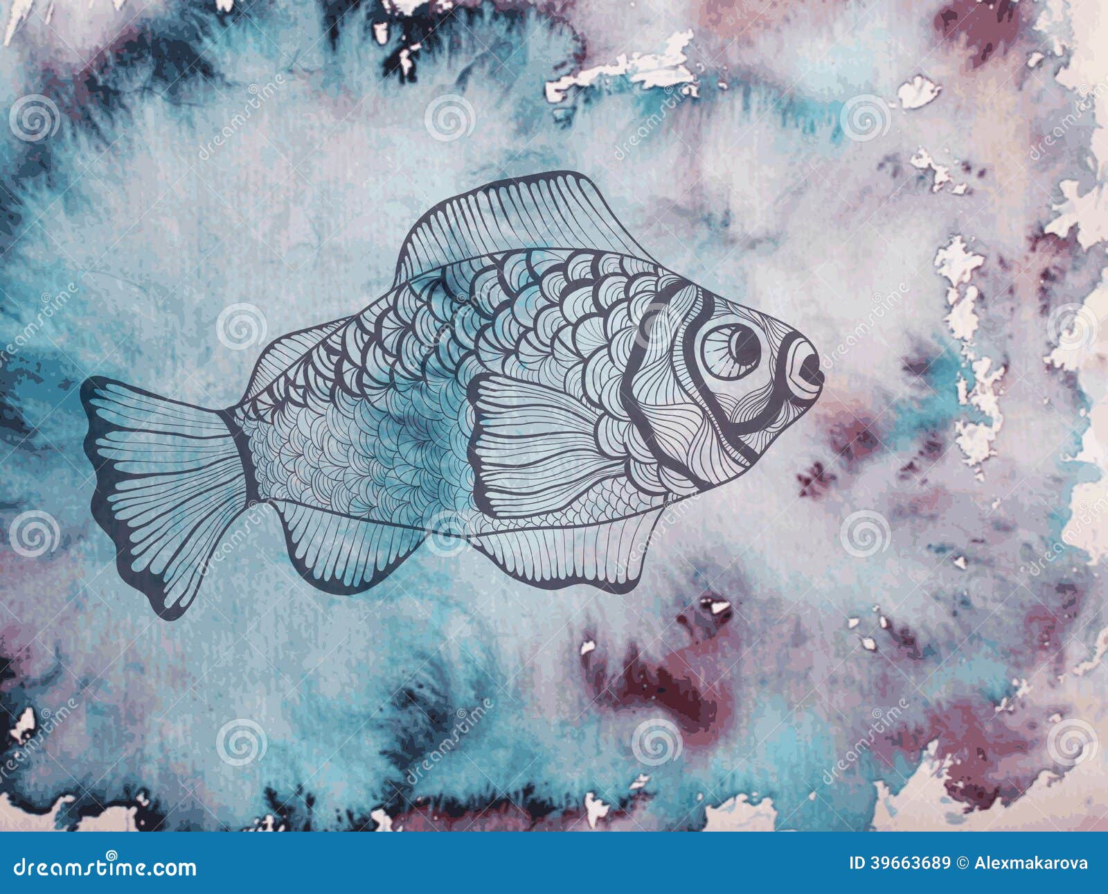 Hand Drawn Fish on Watercolor Background Stock Vector - Illustration of ...