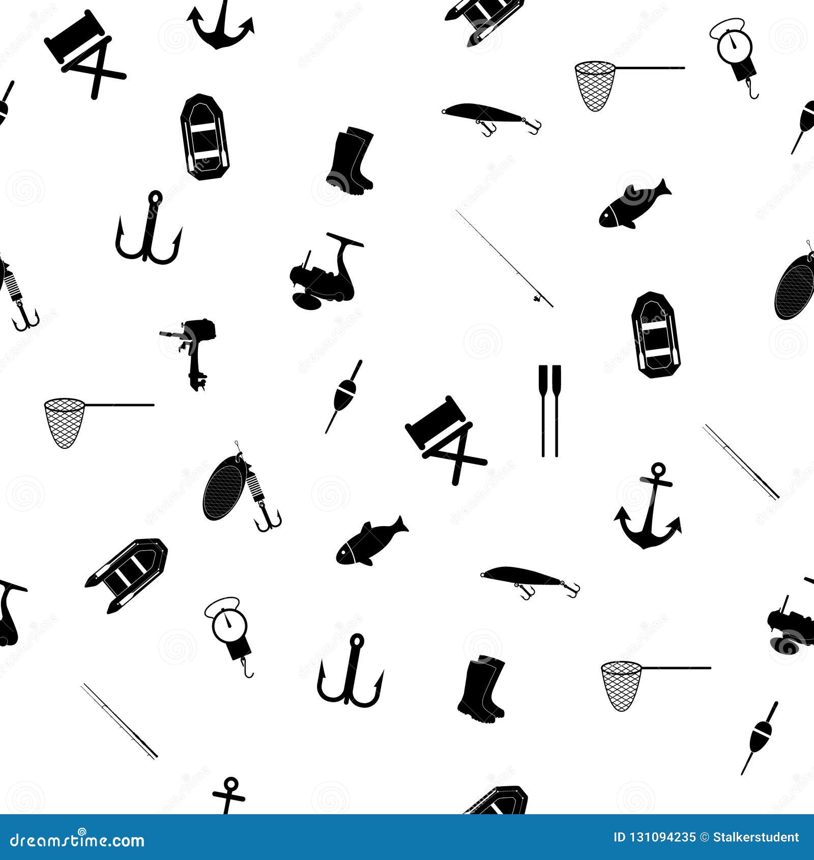 Hand Drawn Fishing Elements. Graphic Vector Seamless Pattern Stock ...