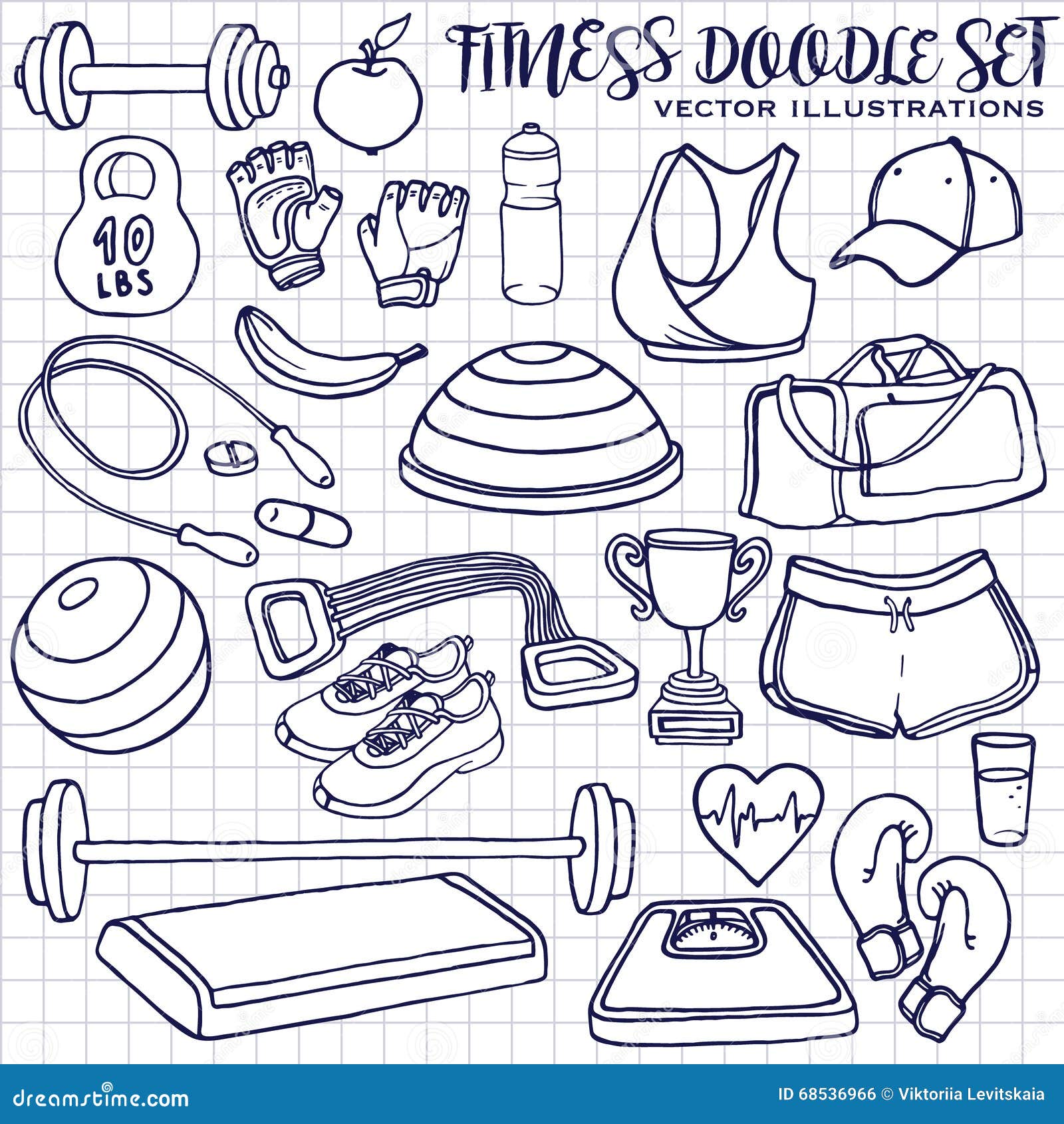 Fitness And Gym Doodle Hand Drawn Pattern. Seamless Vector Background ...