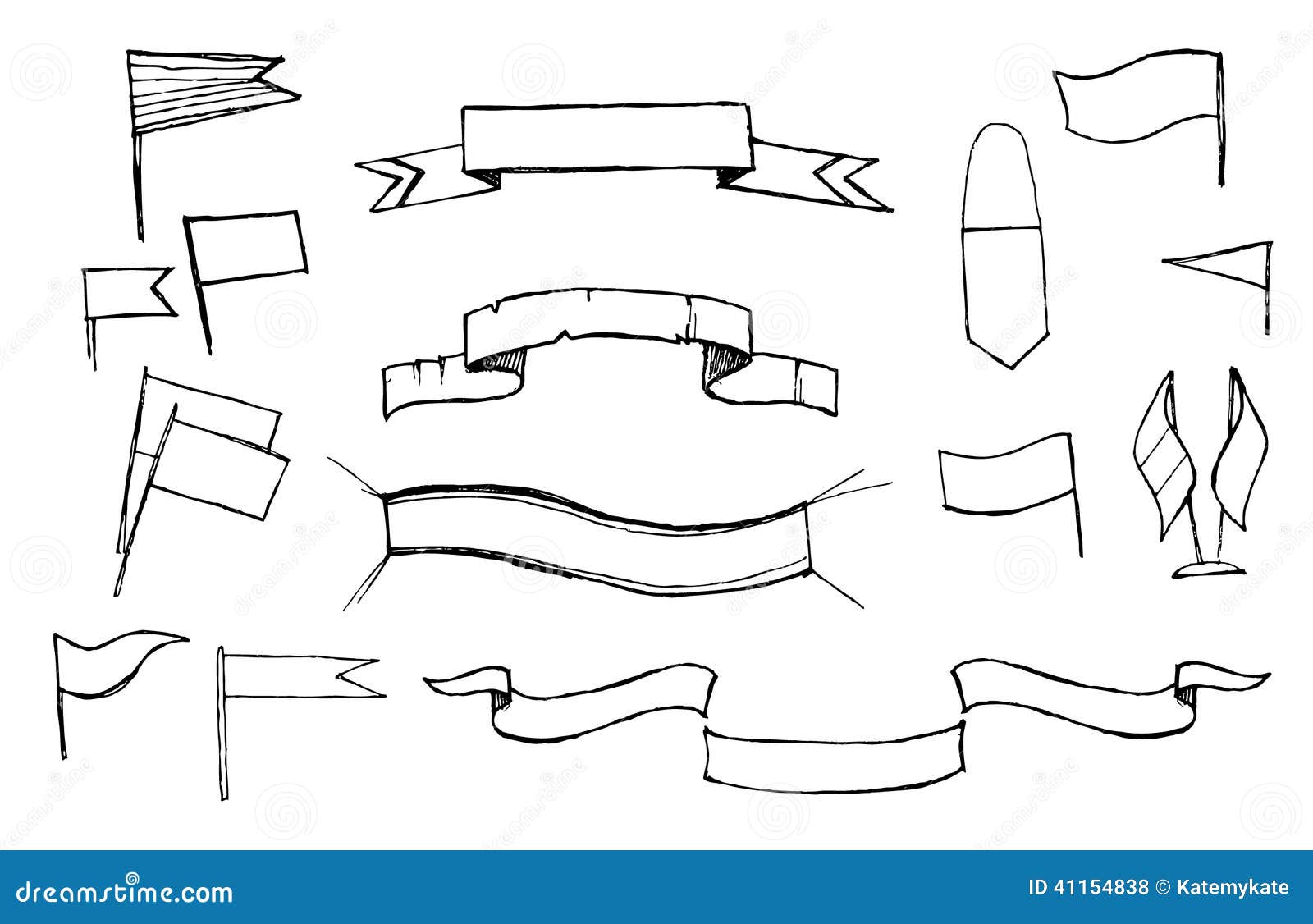 Hand Drawn Flags Set. Line Art Stock Illustration - Illustration of ...