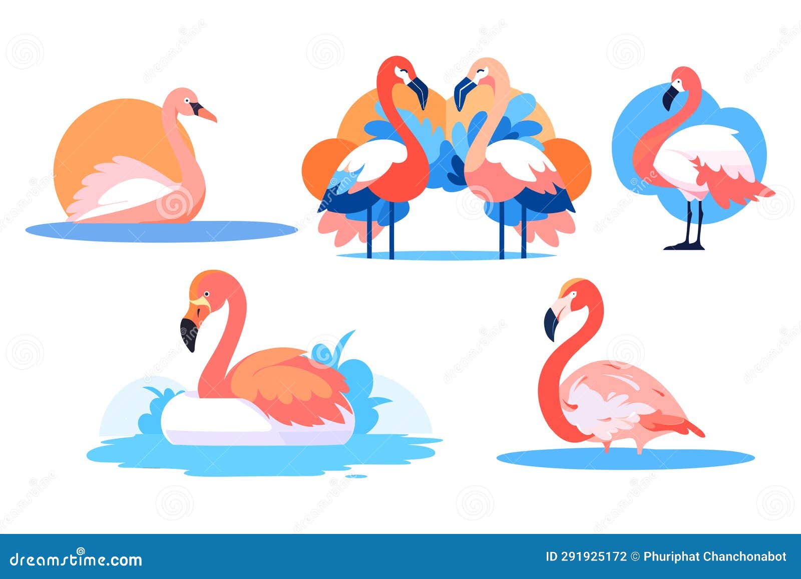 Hand Drawn Flamingos in Summer Concept in Flat Style Stock Vector - Illustration of nature, sale ...