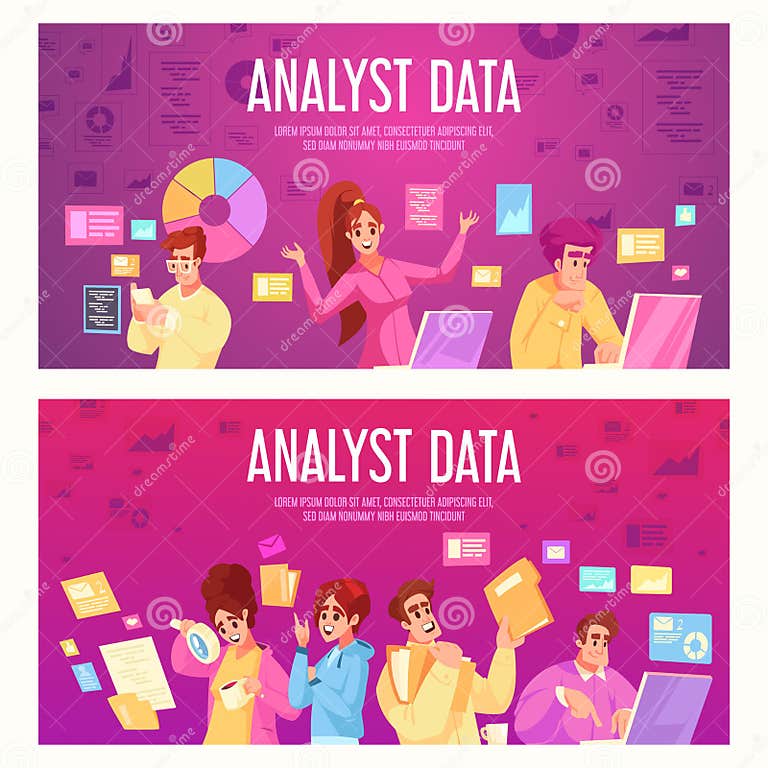 Hand Drawn Flat Analyst Data Banner Template Set Stock Illustration ...