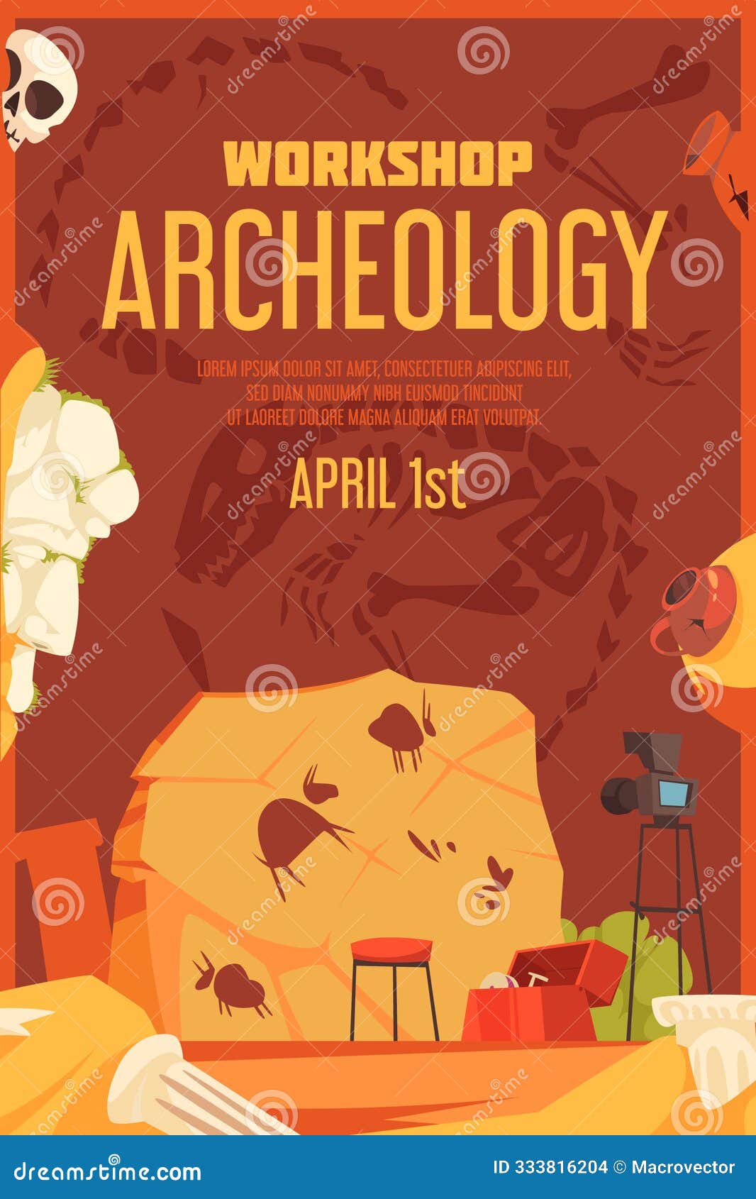 Hand Drawn Flat Archeology Poster Stock Illustration - Illustration of ...