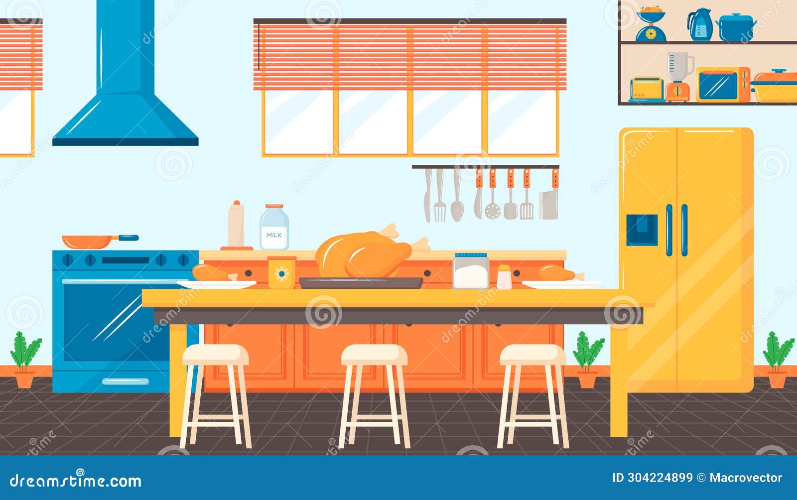 Hand Drawn Flat Cartoon Cooking Elements Composition Stock Illustration ...