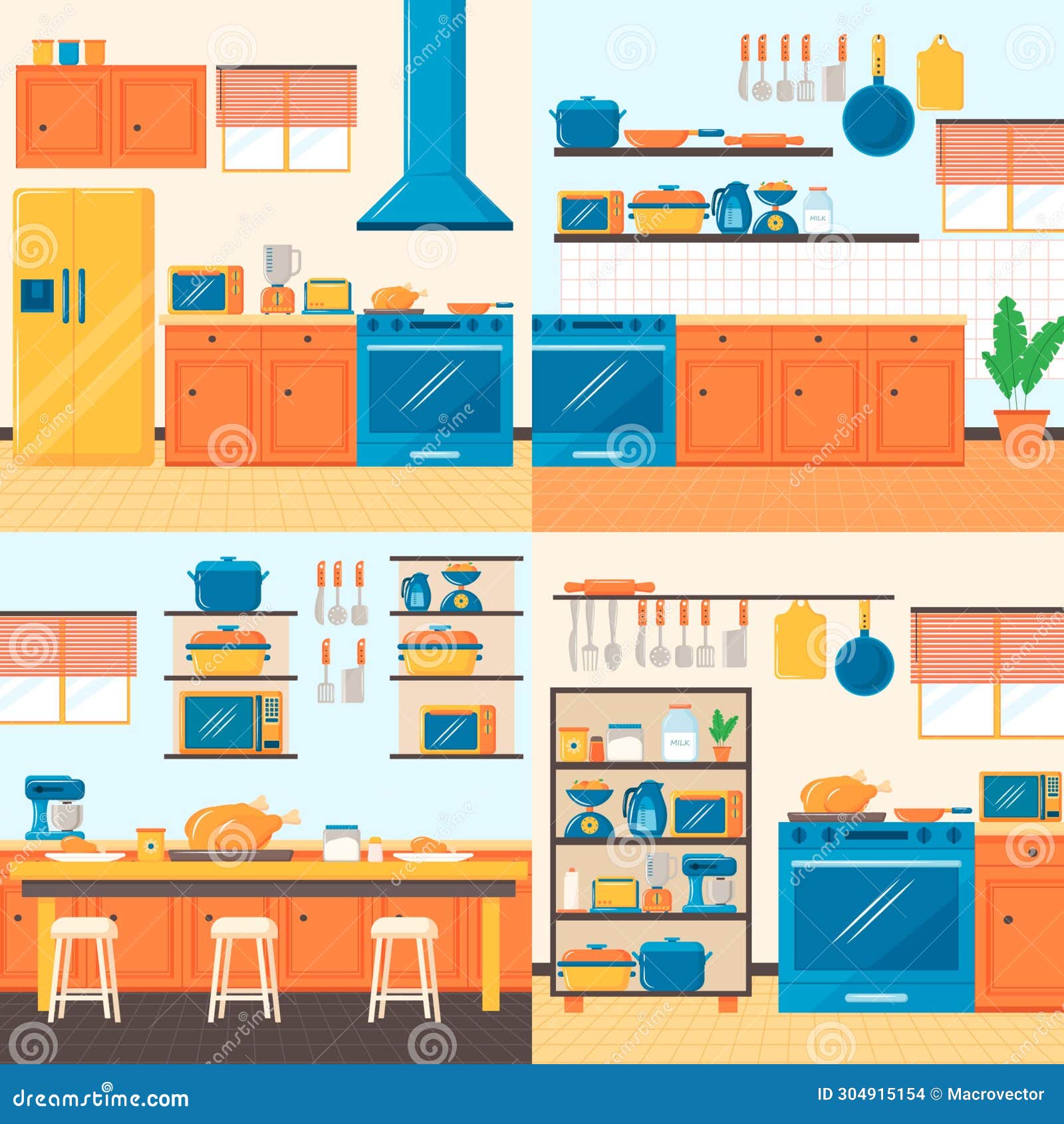 Hand Drawn Flat Cartoon Cooking Elements Composition Set Stock ...