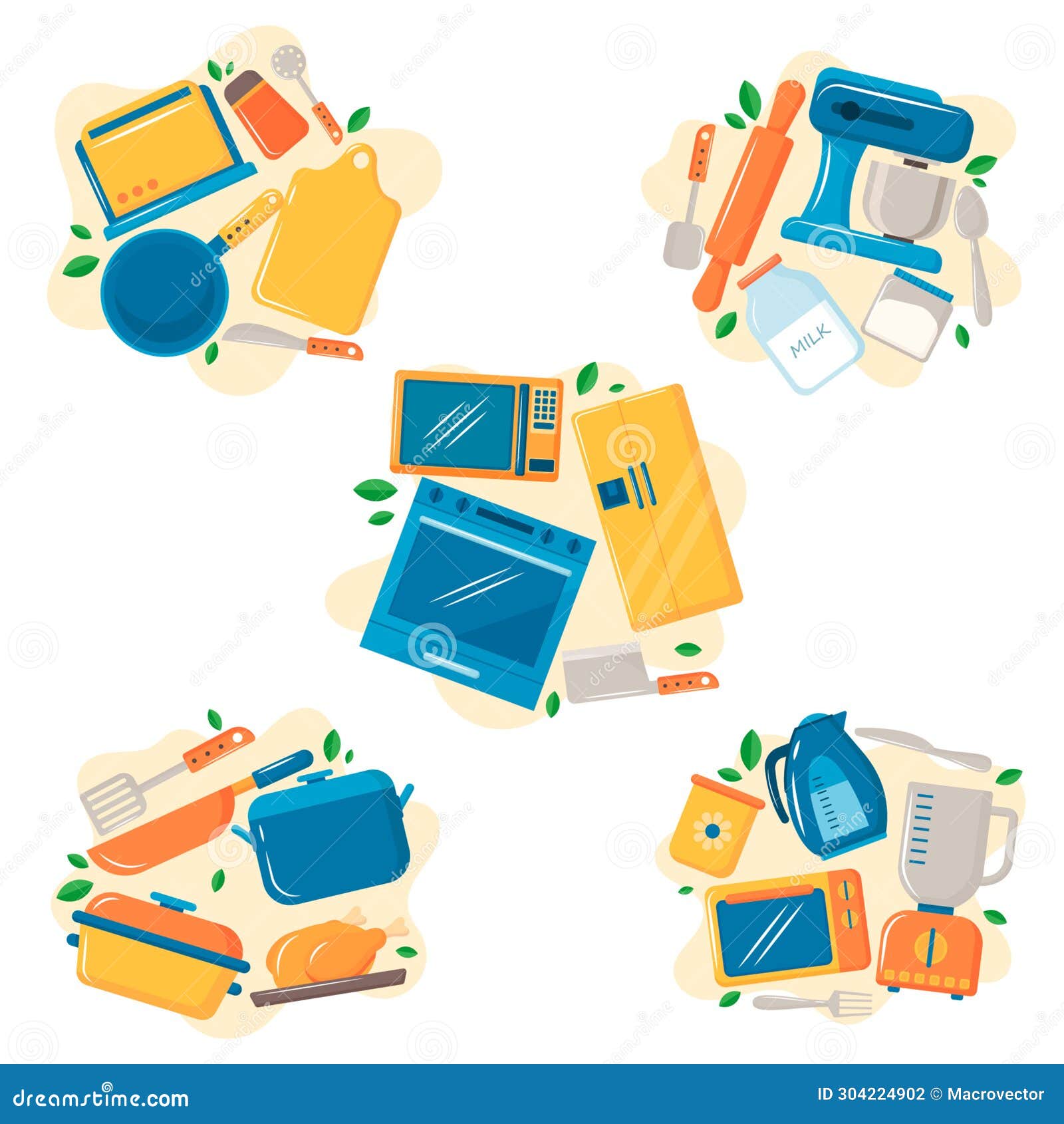 Hand Drawn Flat Cartoon Cooking Elements Mini Compositions Set Stock ...