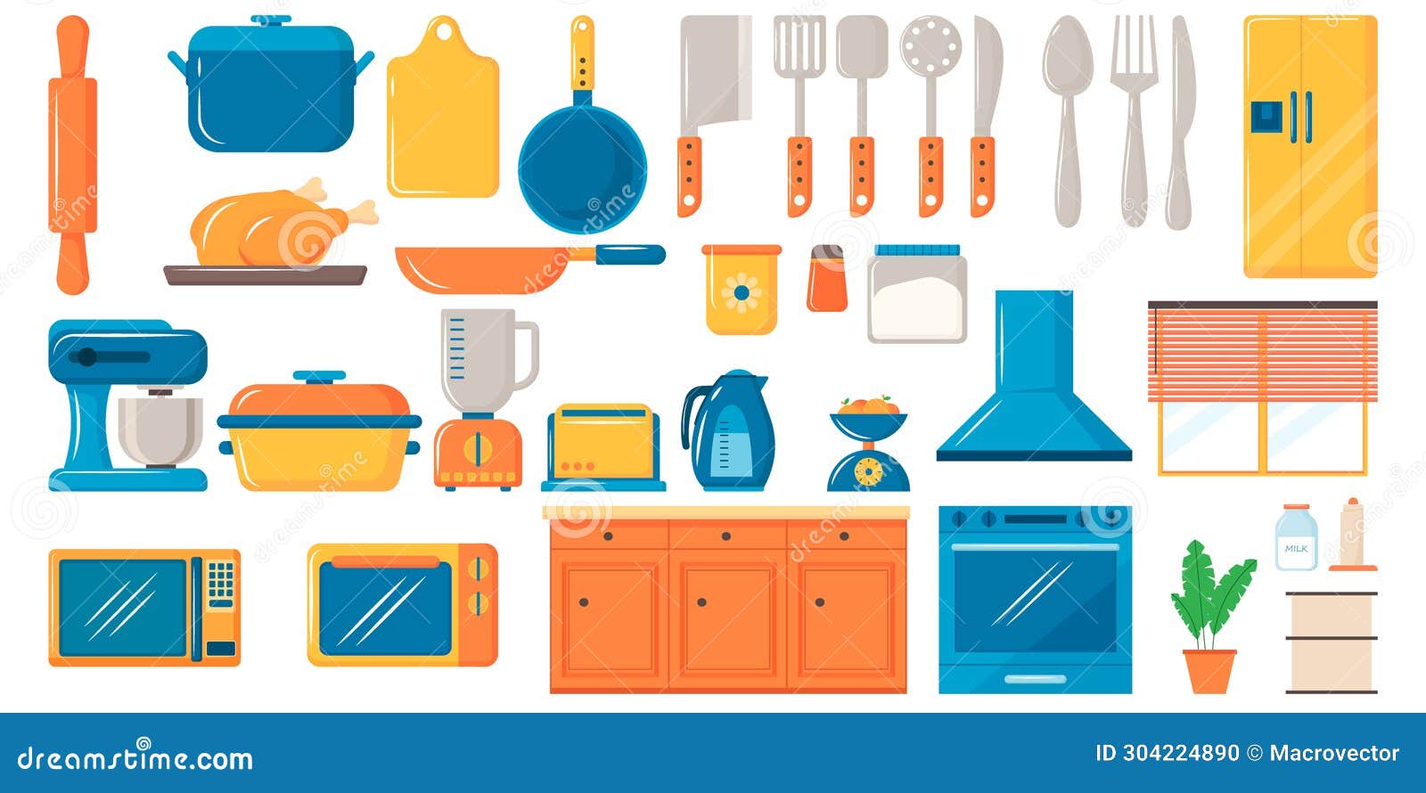 Hand Drawn Flat Cartoon Cooking Elements Set Stock Illustration ...