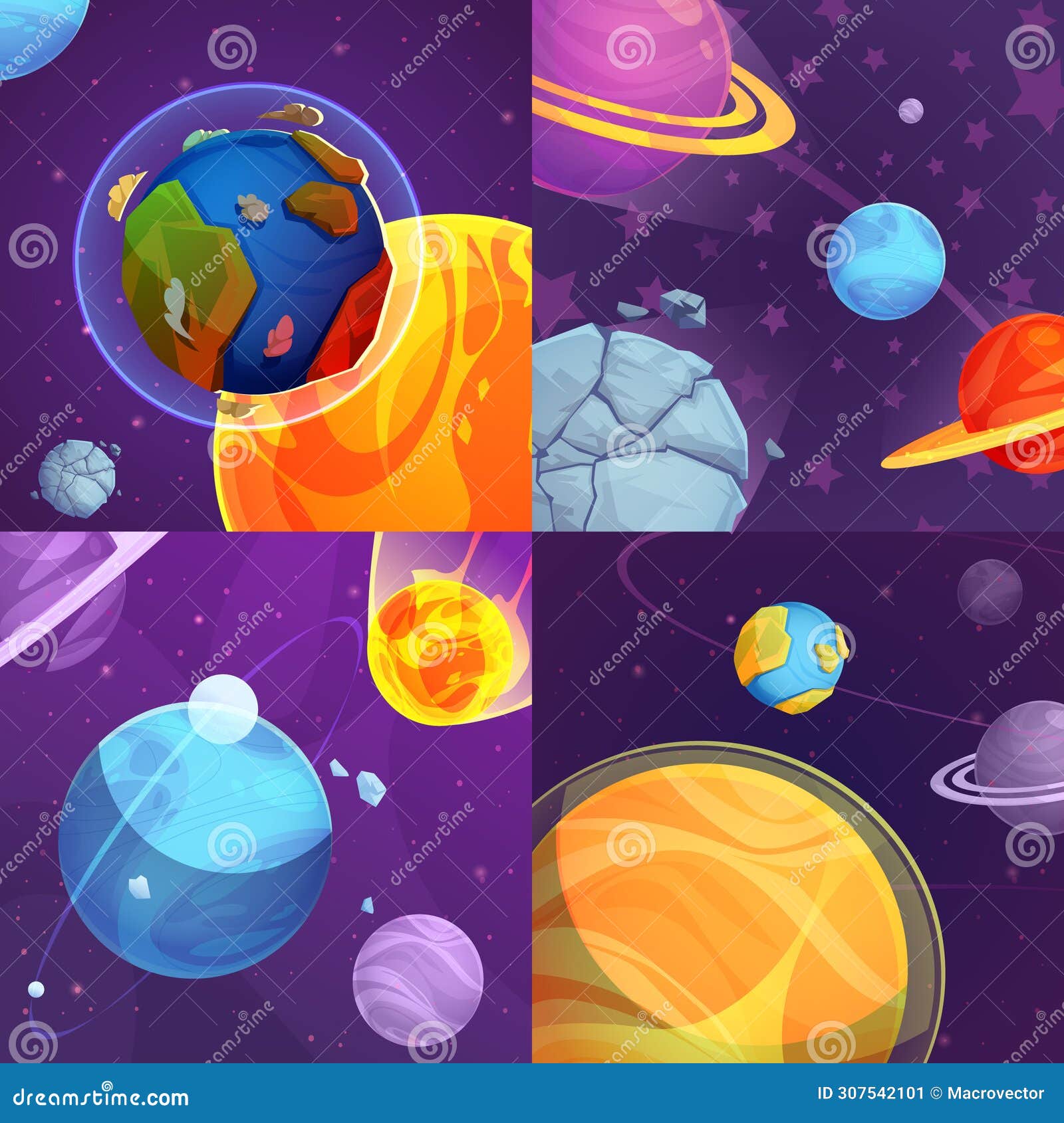 Hand Drawn Flat Cartoon Planets Composition Set Stock Illustration ...