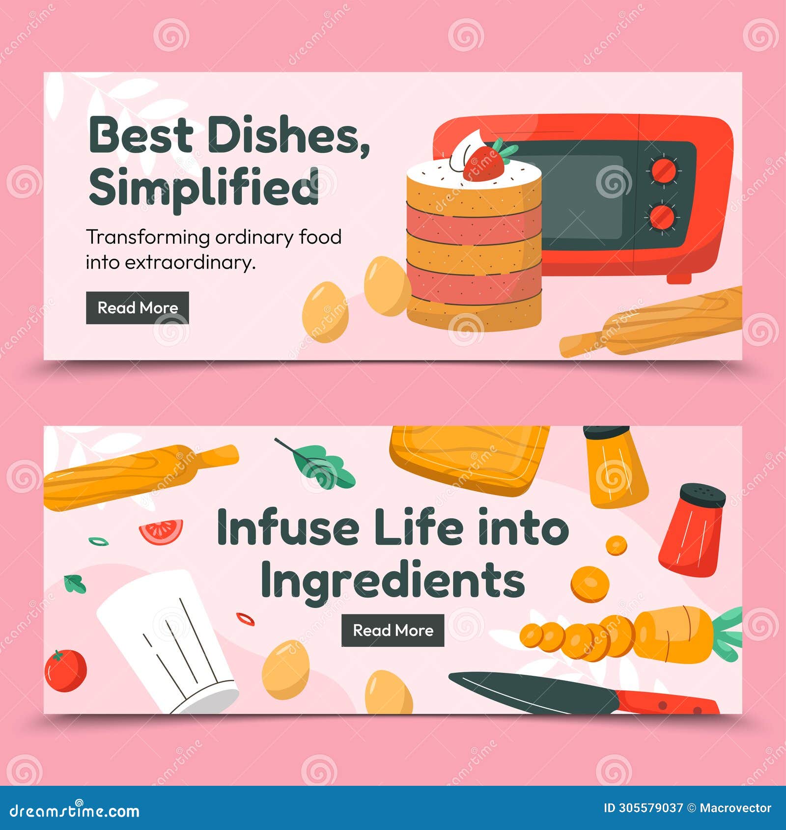 Hand Drawn Flat Cooking Horizontal Banner Template Collection Stock ...