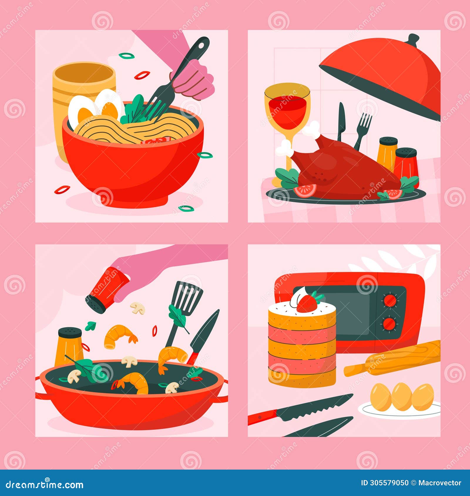 Hand Drawn Flat Cooking Square Illustration Set Stock Illustration ...