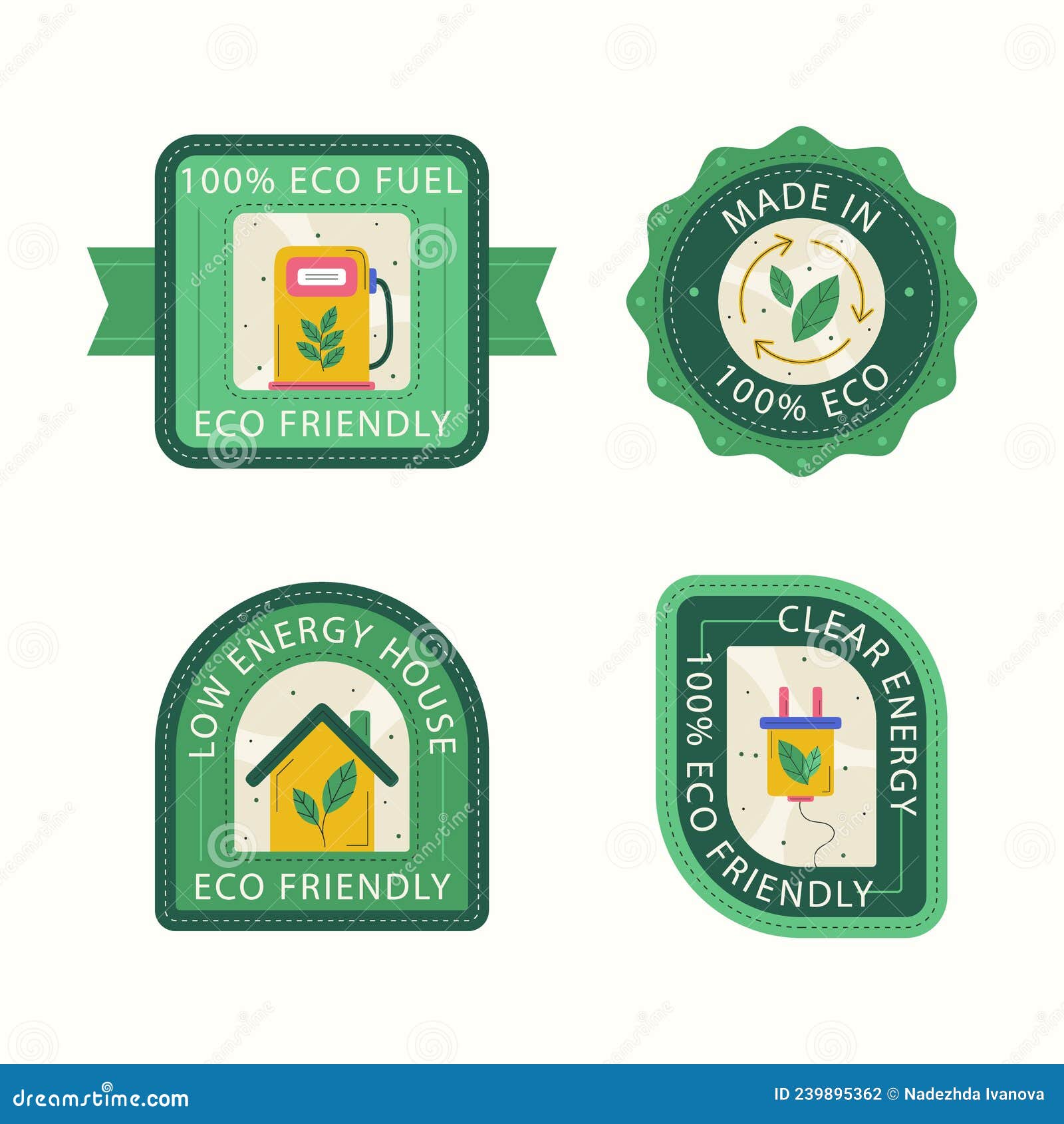 Hand Drawn Flat Design Eco Friendly Labels Vector Illustration. Stock ...