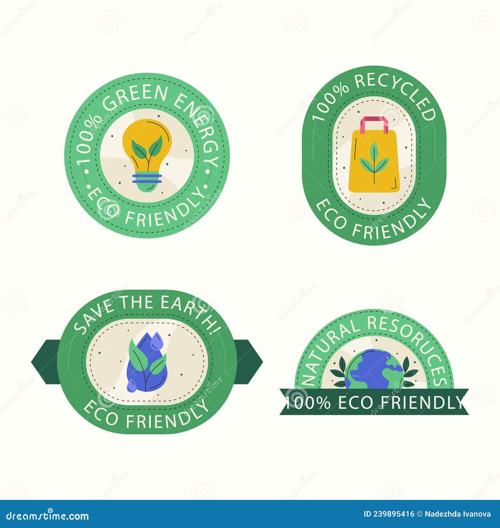 Hand Drawn Flat Design Eco Friendly Labels Vector Illustration. Stock ...