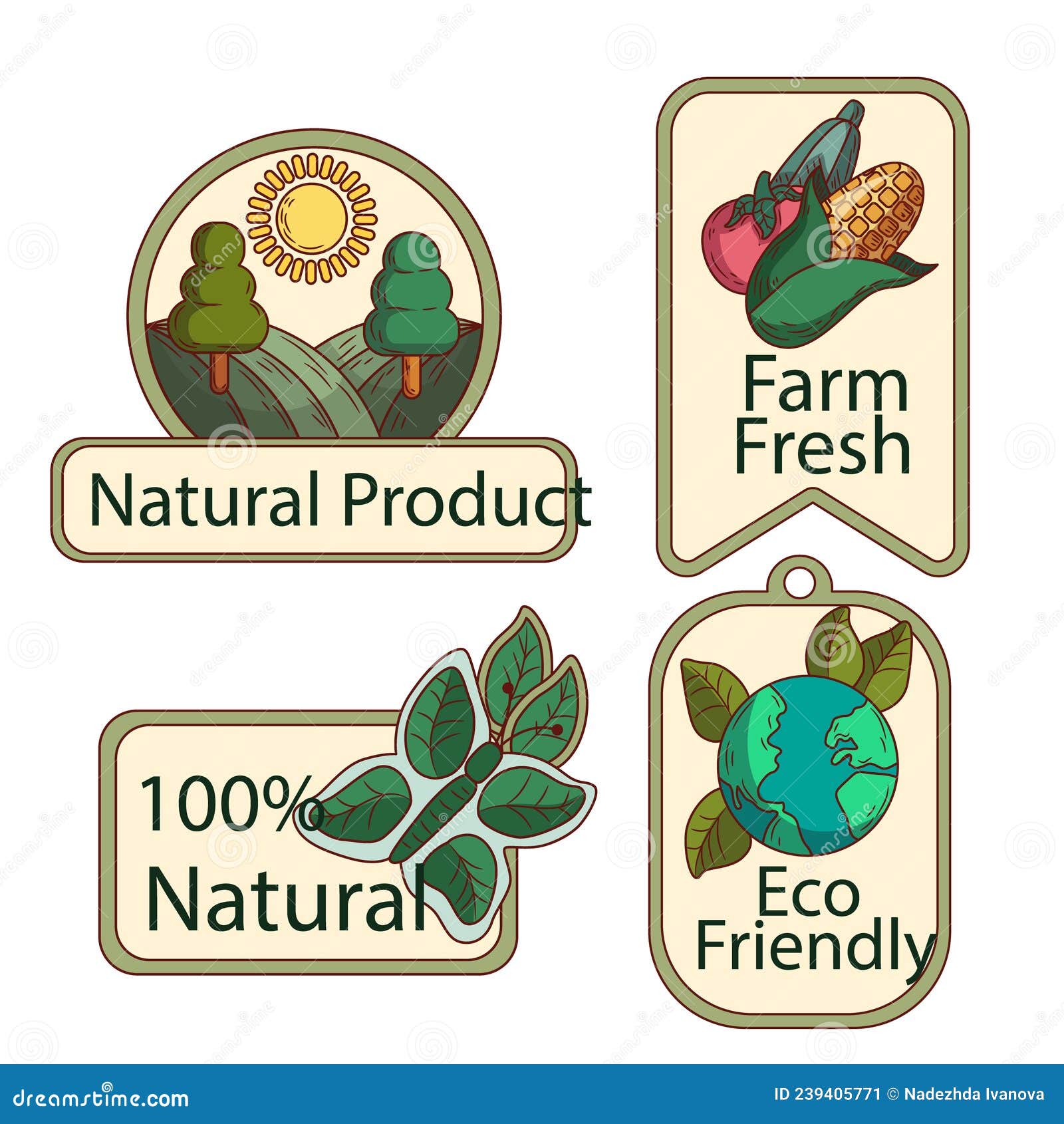 Hand Drawn Flat Design Eco Friendly Labels Vector Illustration. Stock ...