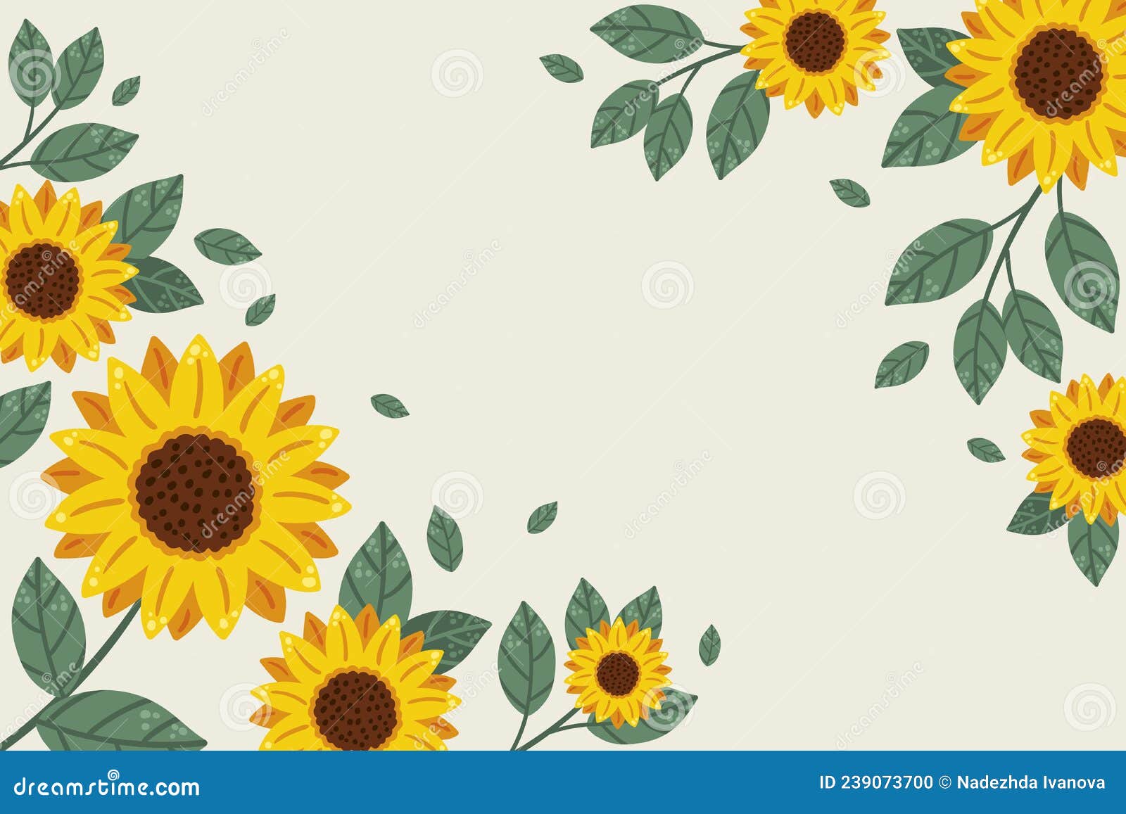 Hand Drawn Flat Design Sunflower Border Vector Illustration. Stock ...