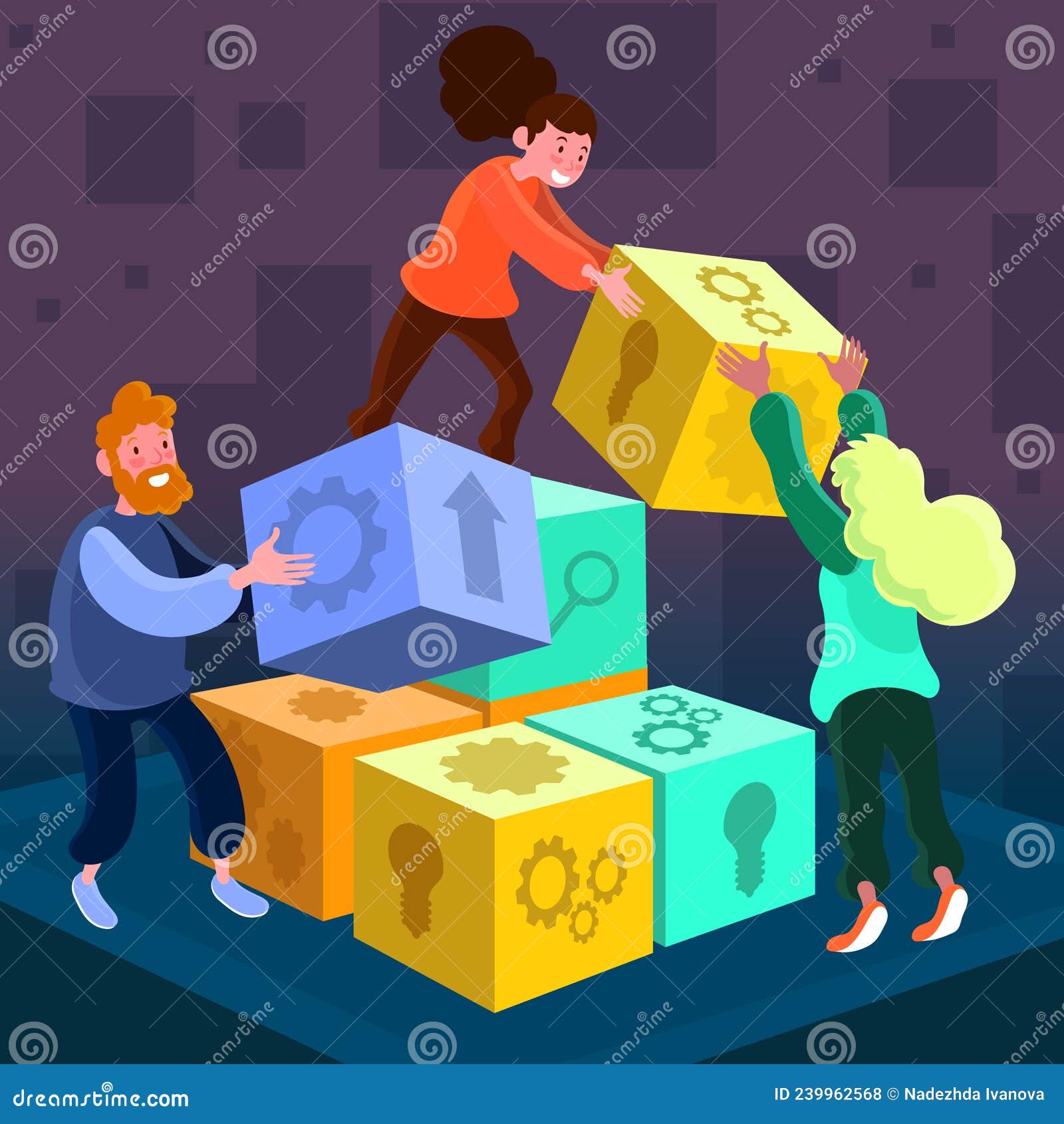 Hand Drawn Flat Design Teamwork Concept Vector Illustration. Stock ...