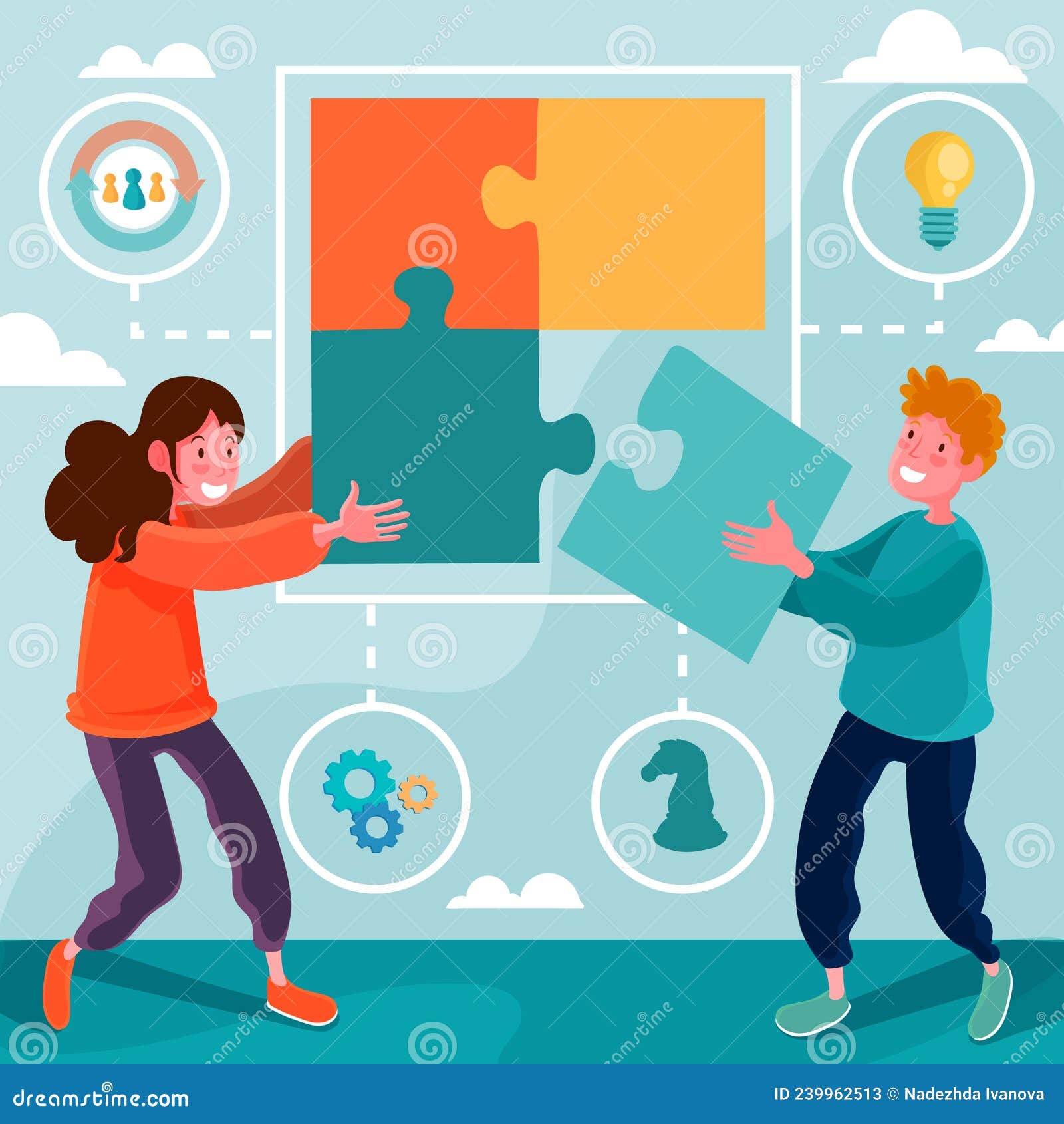 Hand Drawn Flat Design Teamwork Concept Vector Illustration. Stock ...