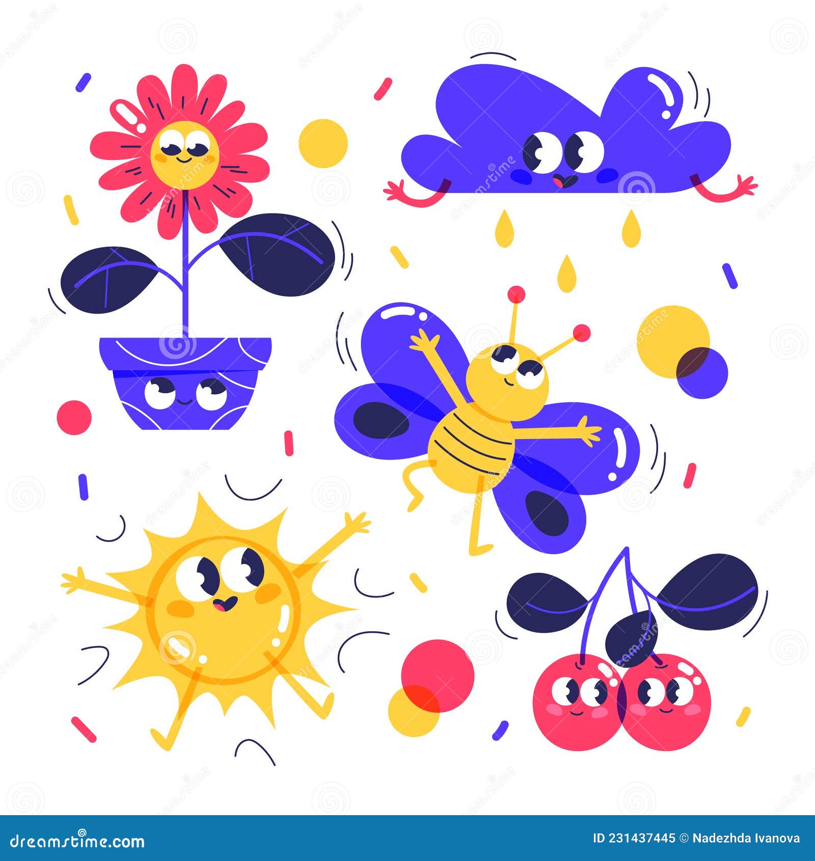 Hand Drawn Flat Design of Trendy Cartoon Element Set Vector ...