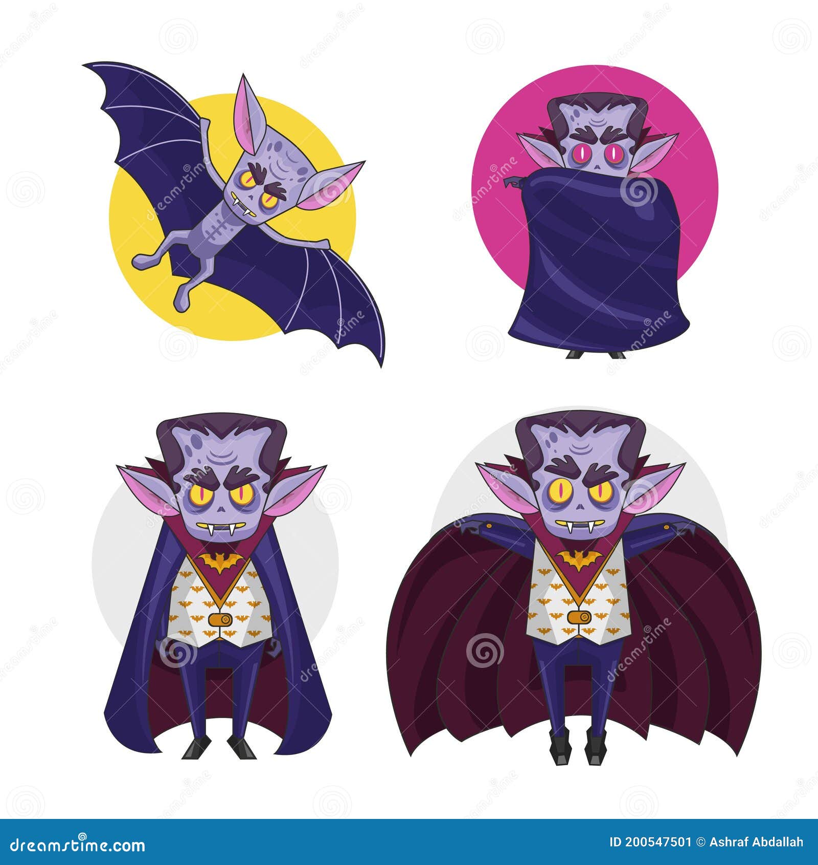 Hand Drawn Flat Design Vampire Character Set Pack Collection Stock ...