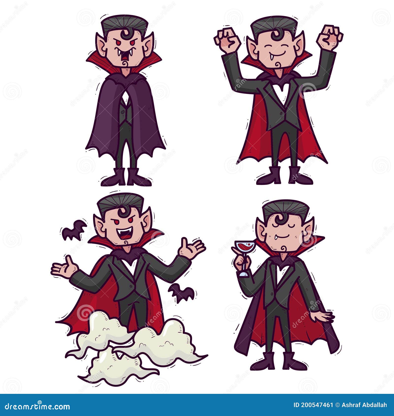 Hand Drawn Flat Design Vampire Character Set Pack Collection Stock ...