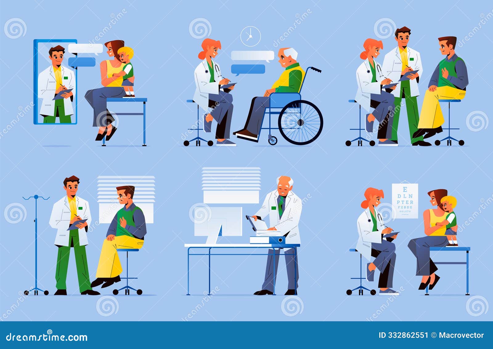 Family Doctor With His Patients, Cartoon Graphics, Illustration ...