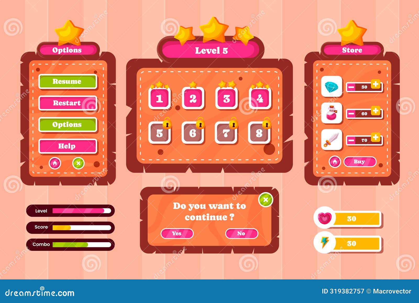 Hand Drawn Flat Game Assets Composition Stock Illustration ...