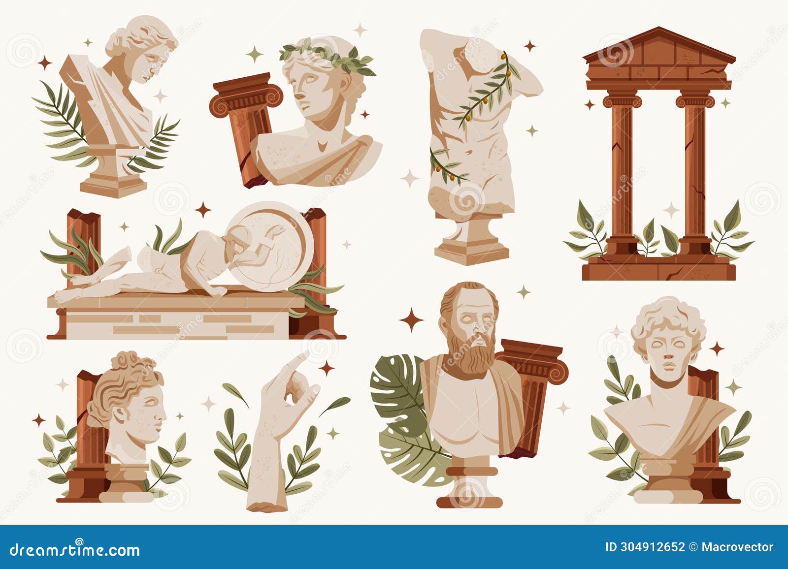 Hand Drawn Flat Greco Roman Elements Collection Stock Illustration ...