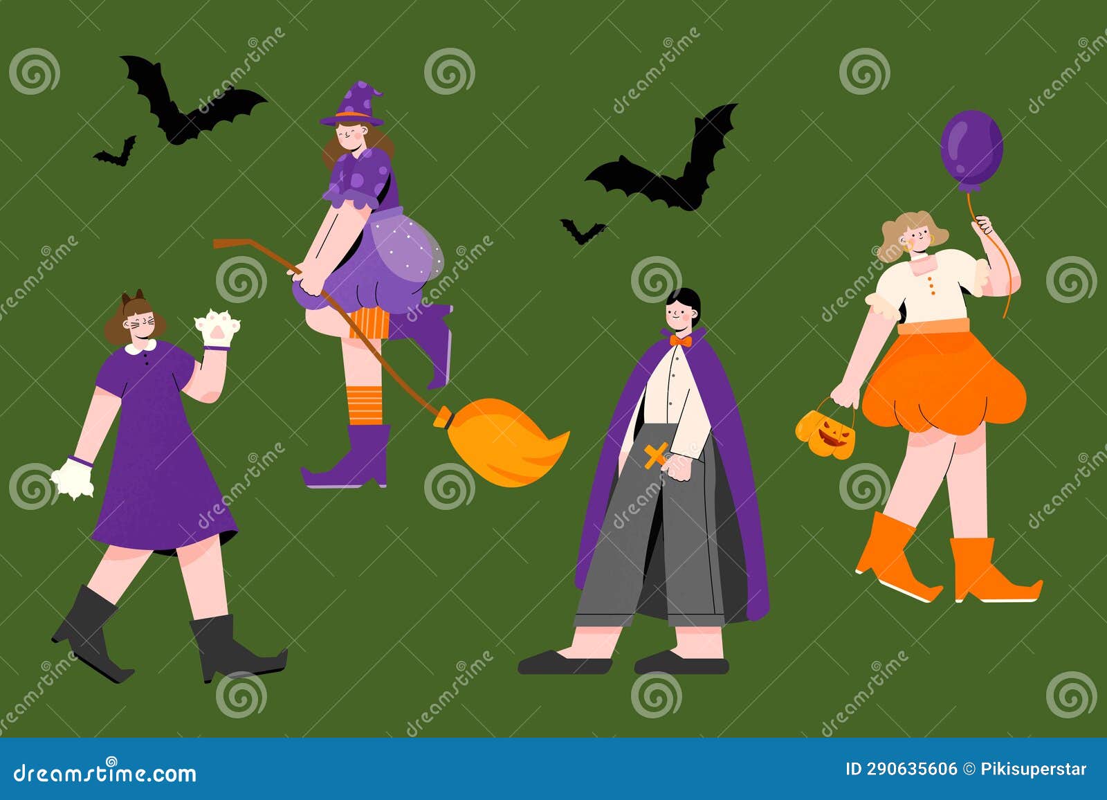 Hand Drawn Flat Halloween Costumes Collection Vector Design ...