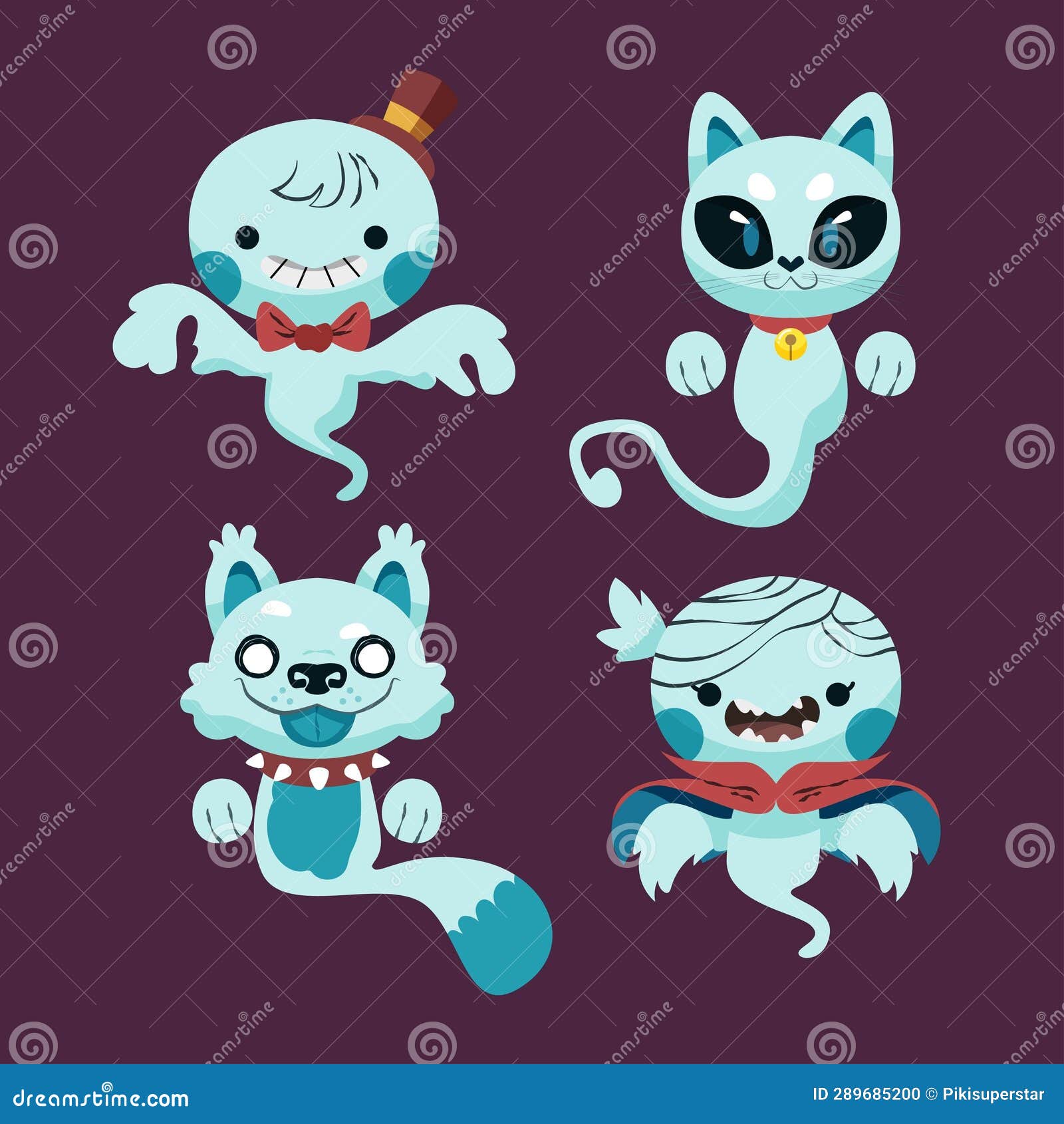 Hand Drawn Flat Halloween Ghosts Collection Vector Design Stock Vector ...