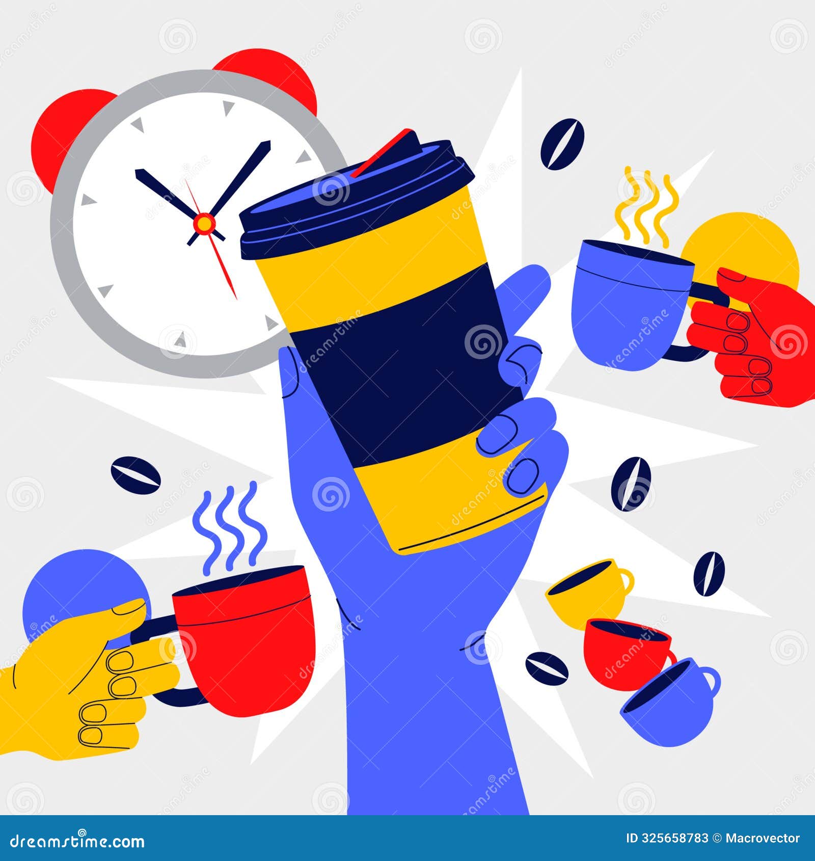 Hand Drawn Flat Hands Holding Objects Composition Stock Illustration ...