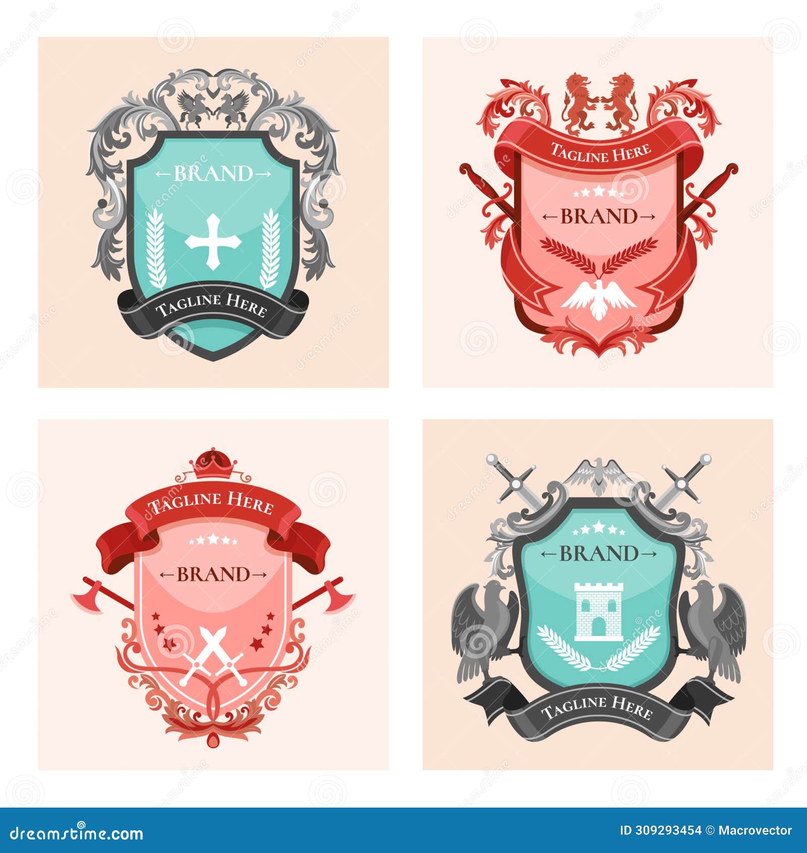 Hand Drawn Flat Heraldic Badge Illustration Set Stock Illustration ...